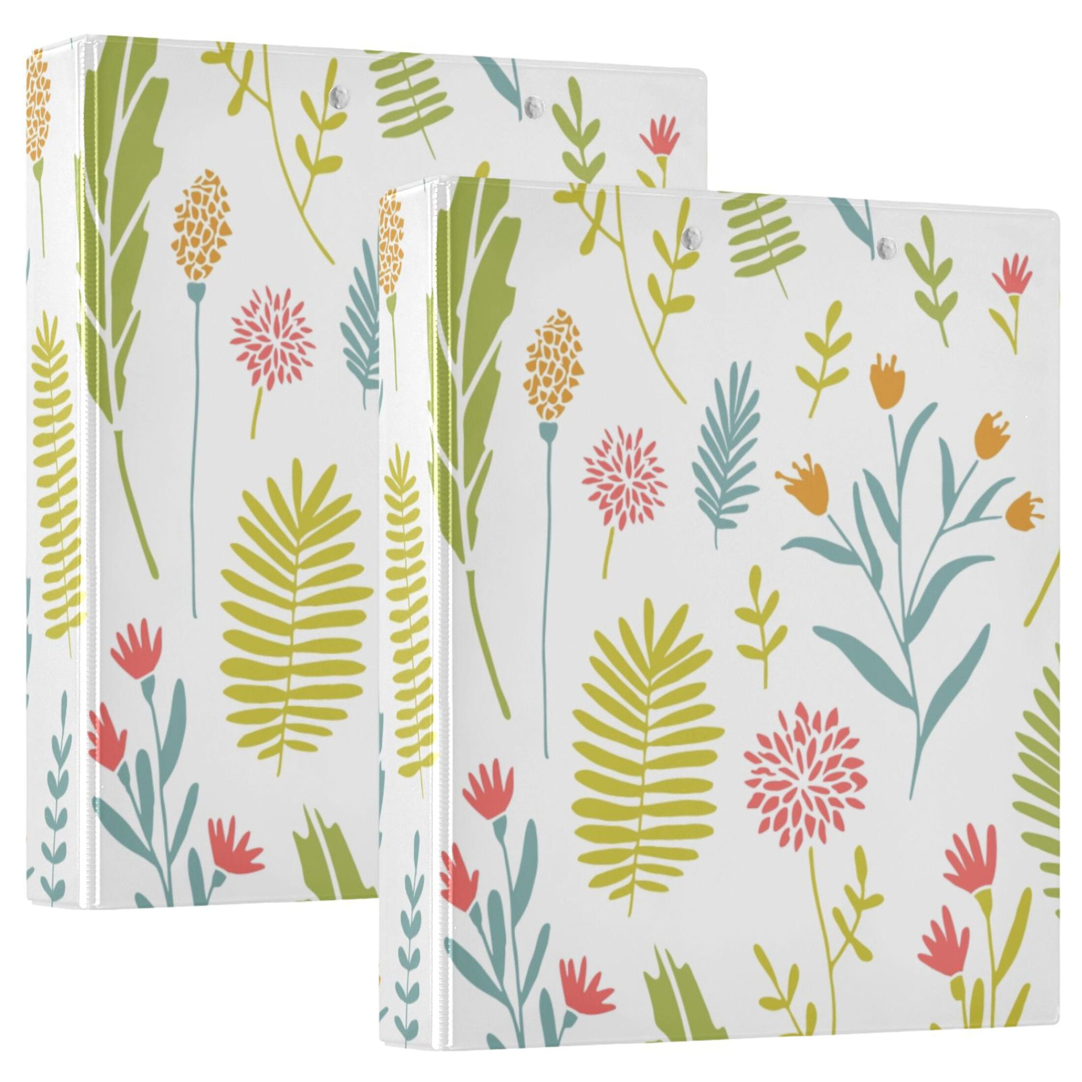 Leaves with Flowers Hardcover 3 Ring Binder 1.5 inch Round Rings with ...