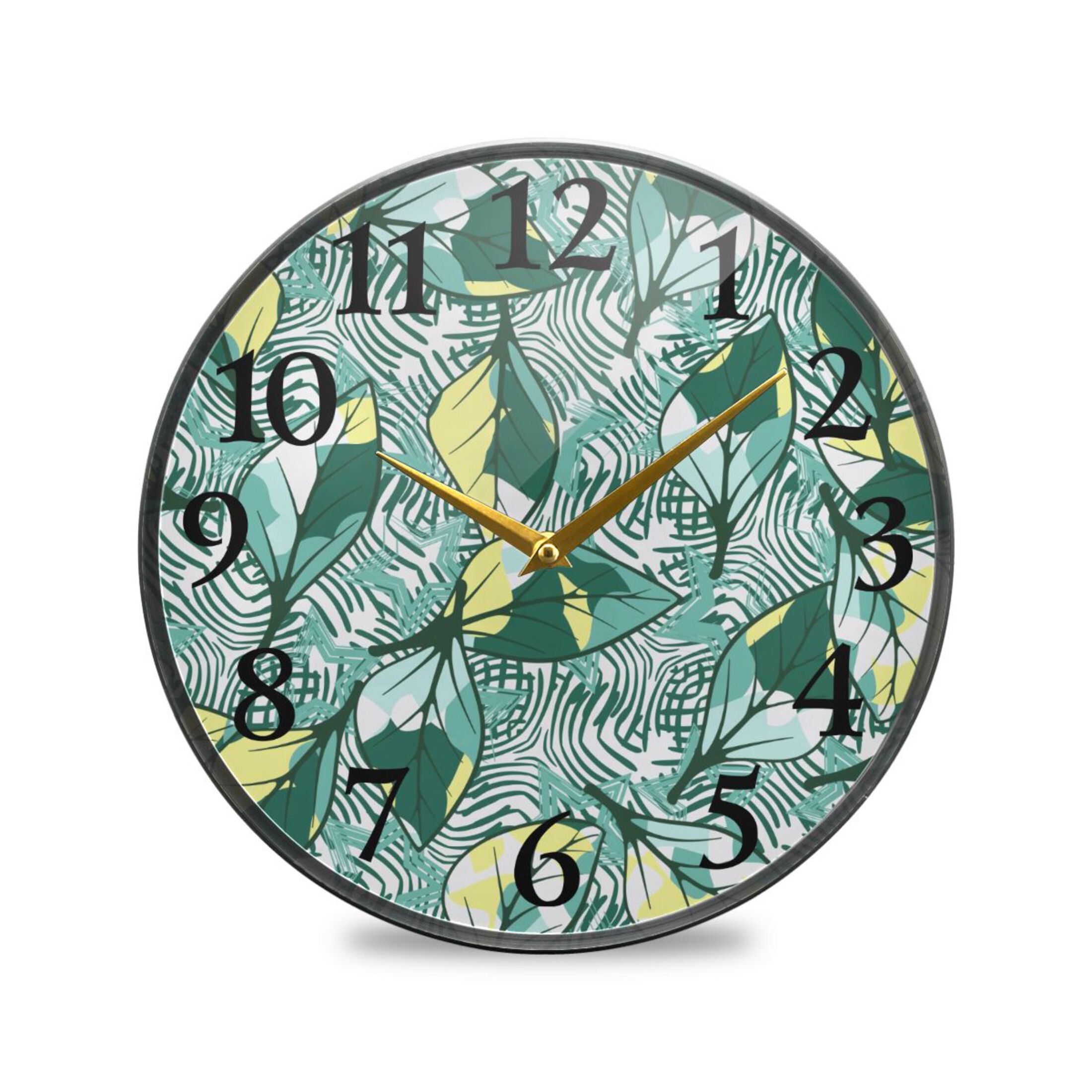 Leaves with Line Wall Clocks Battery Operated 11.9 Inch Round Clock Acrylic Silent Non-Ticking ...