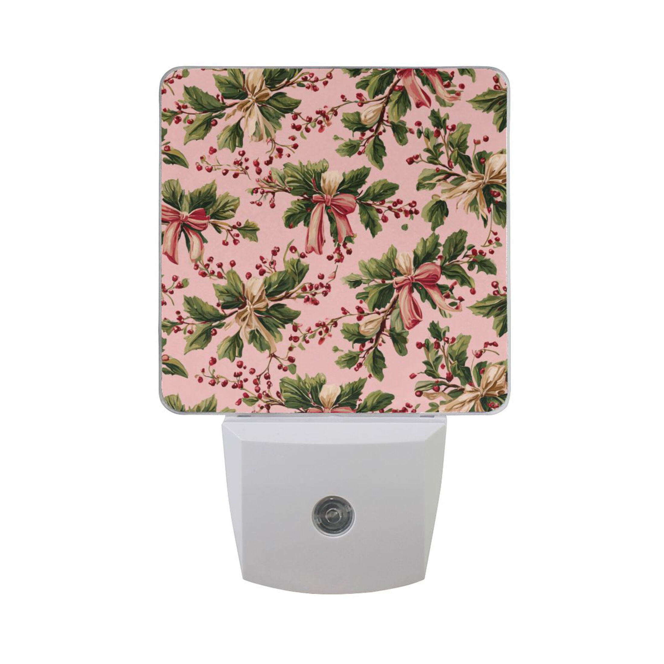 Leaves with Pink Bows Christmas LED Night Light Sensor Lamp Plug-in ...