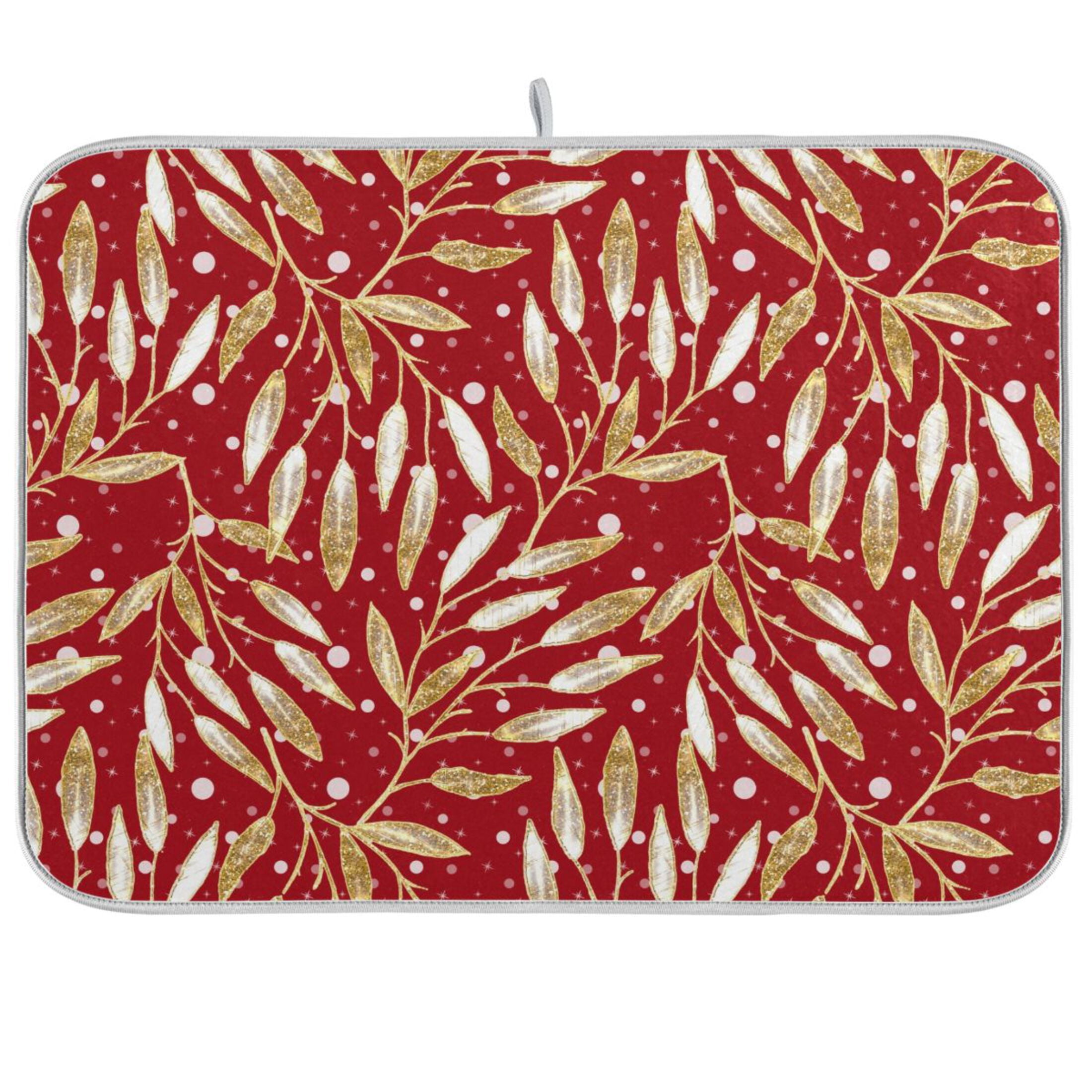 Leaves with Red and Golden Dish Drying Mat Microfiber Kitchen Mats ...