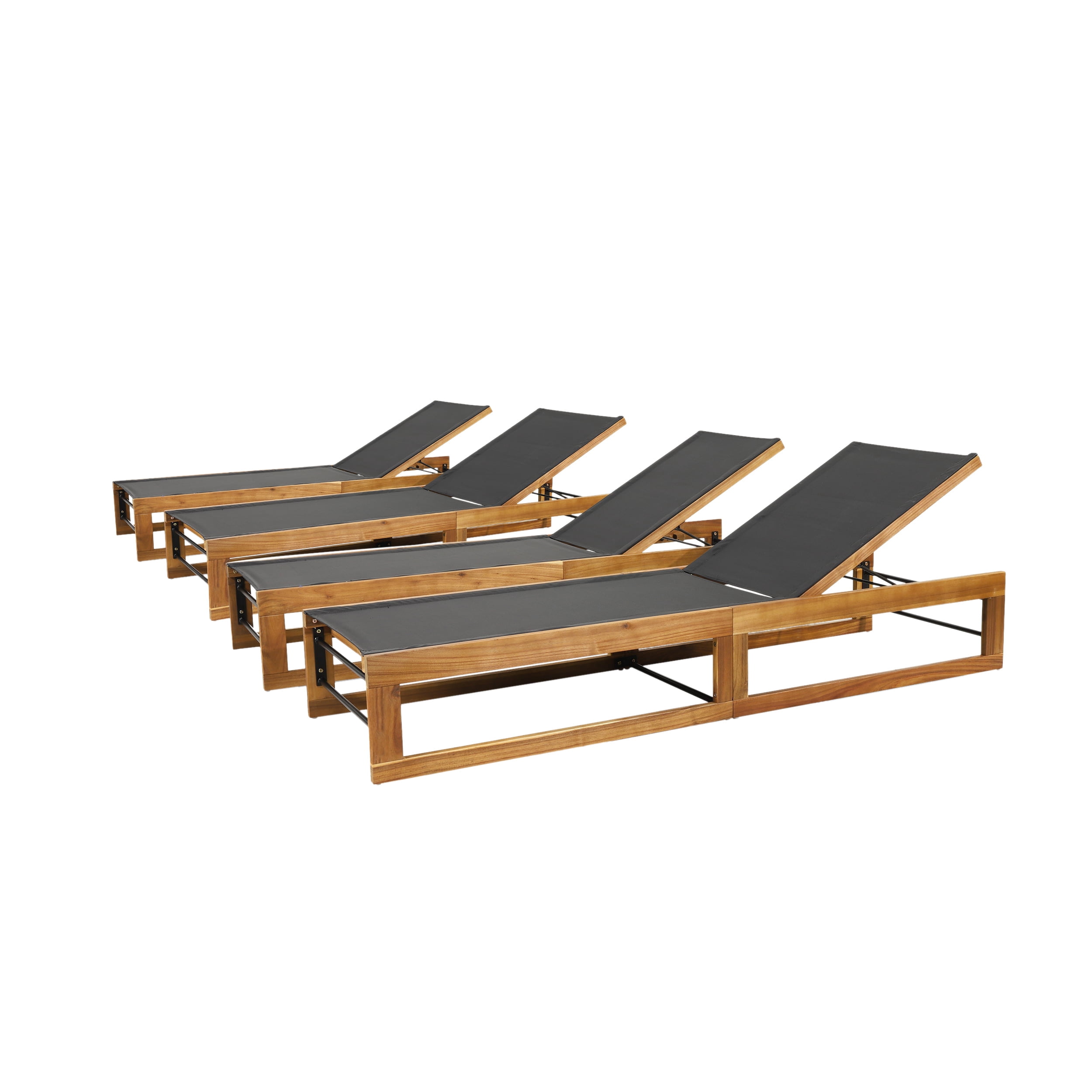 Leavitt Outdoor Mesh and Wood Adjustable Chaise Lounges, Set of 4 ...