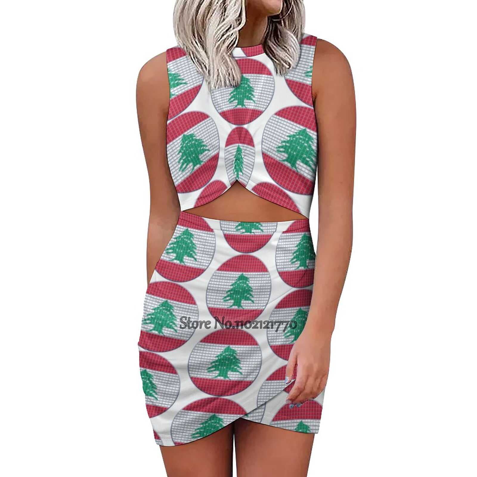 Lebanon Flag Rounded - Squares Pixel Back Lacing Backless Dress Square ...