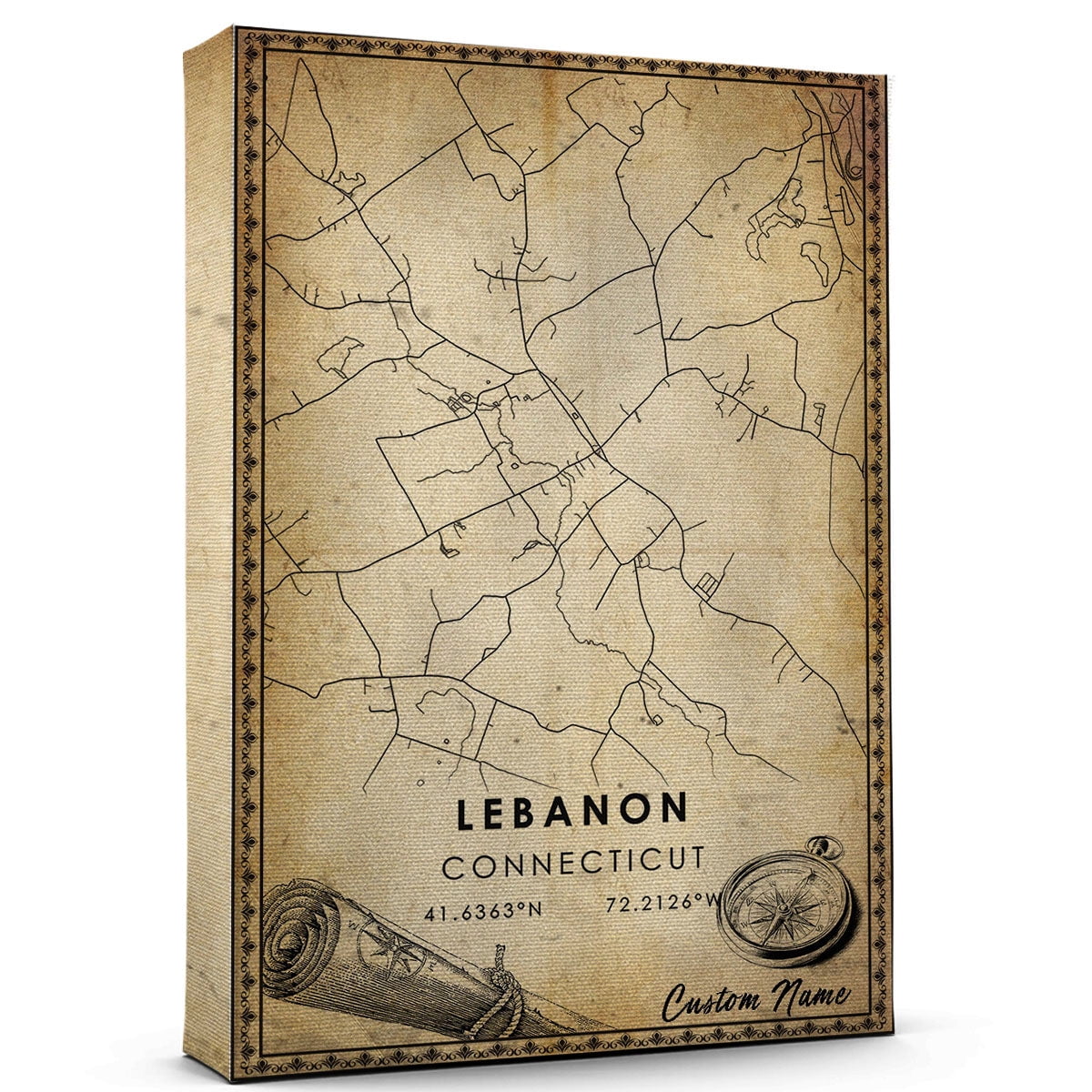 Lebanon Map Poster, Connecticut Map Art Poster, Canvas, Lebanon Map ...