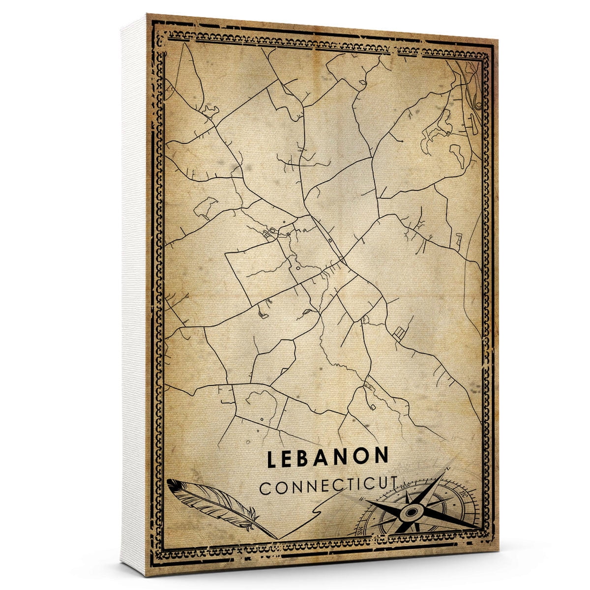 Lebanon Vintage Map Prints Canvas, Connecticut Map Art Canvas, Canvas ...