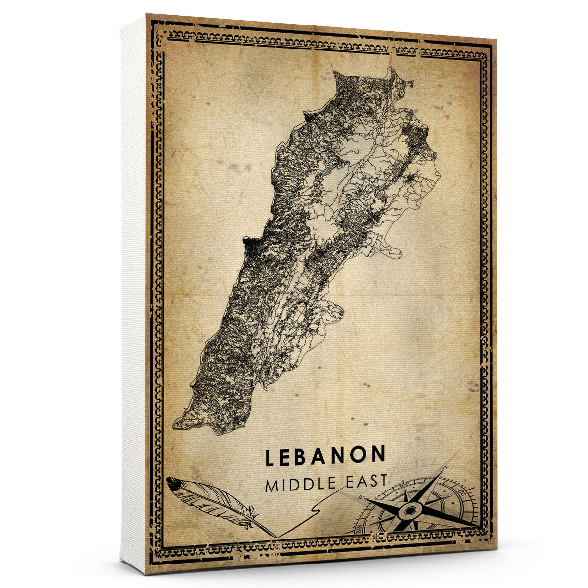 Lebanon country Vintage Map Prints Canvas, Lebanon Country road Map Art ...