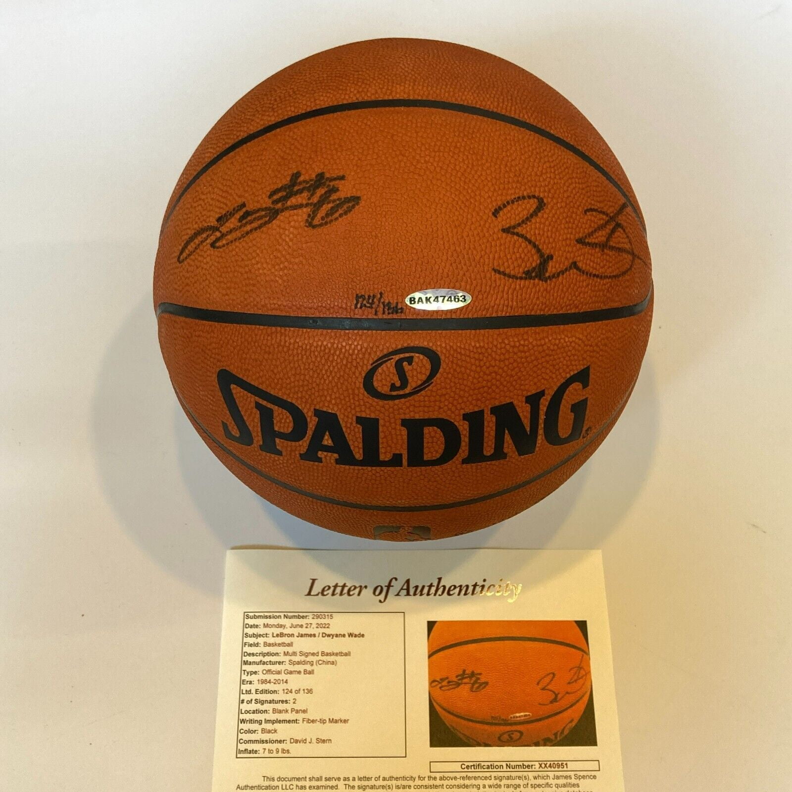 Lebron James Dwyane Wade Signed NBA Official Game Basketball UDA JSA ...