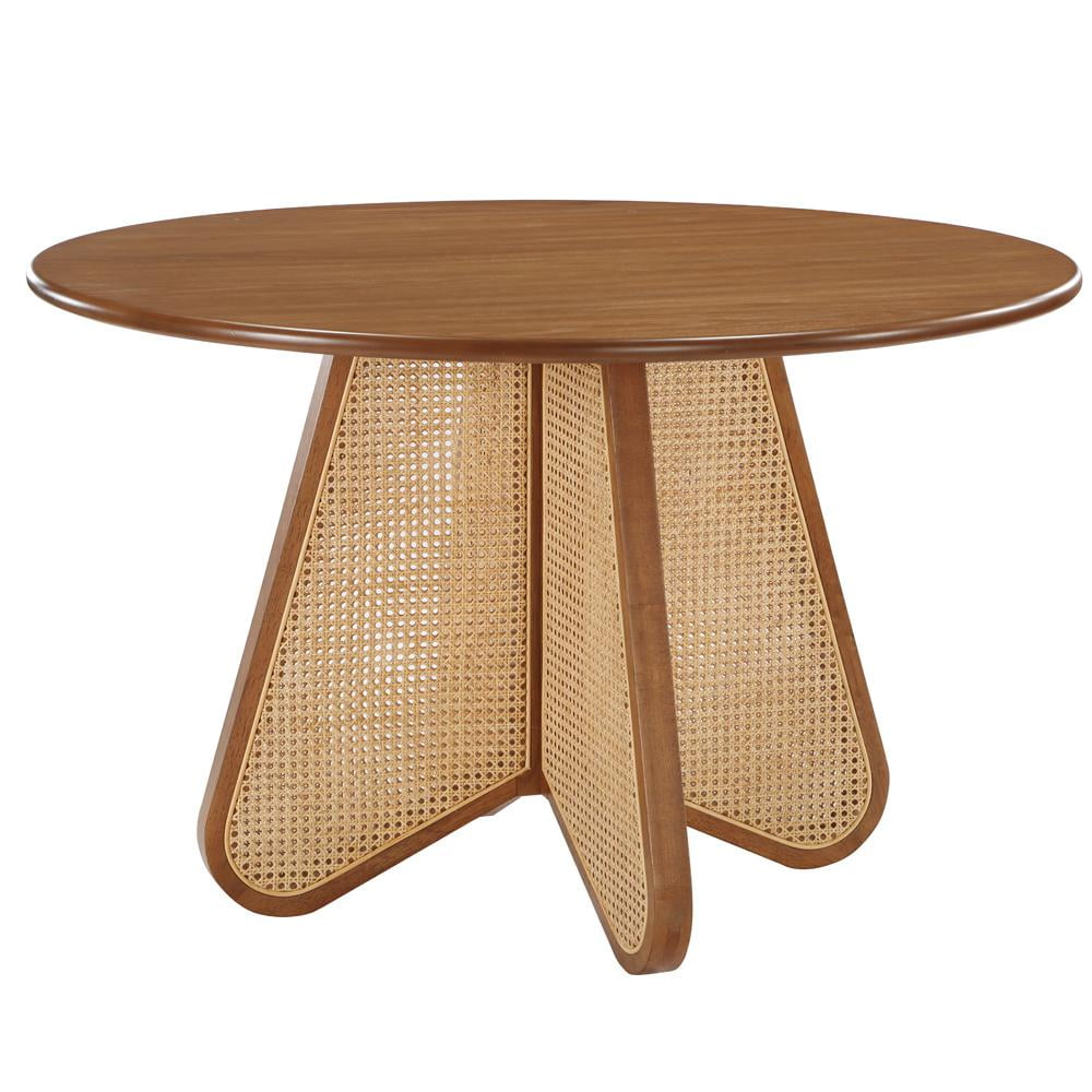 Lecce Rattan Walnut Wood Dining Table - Walmart.com