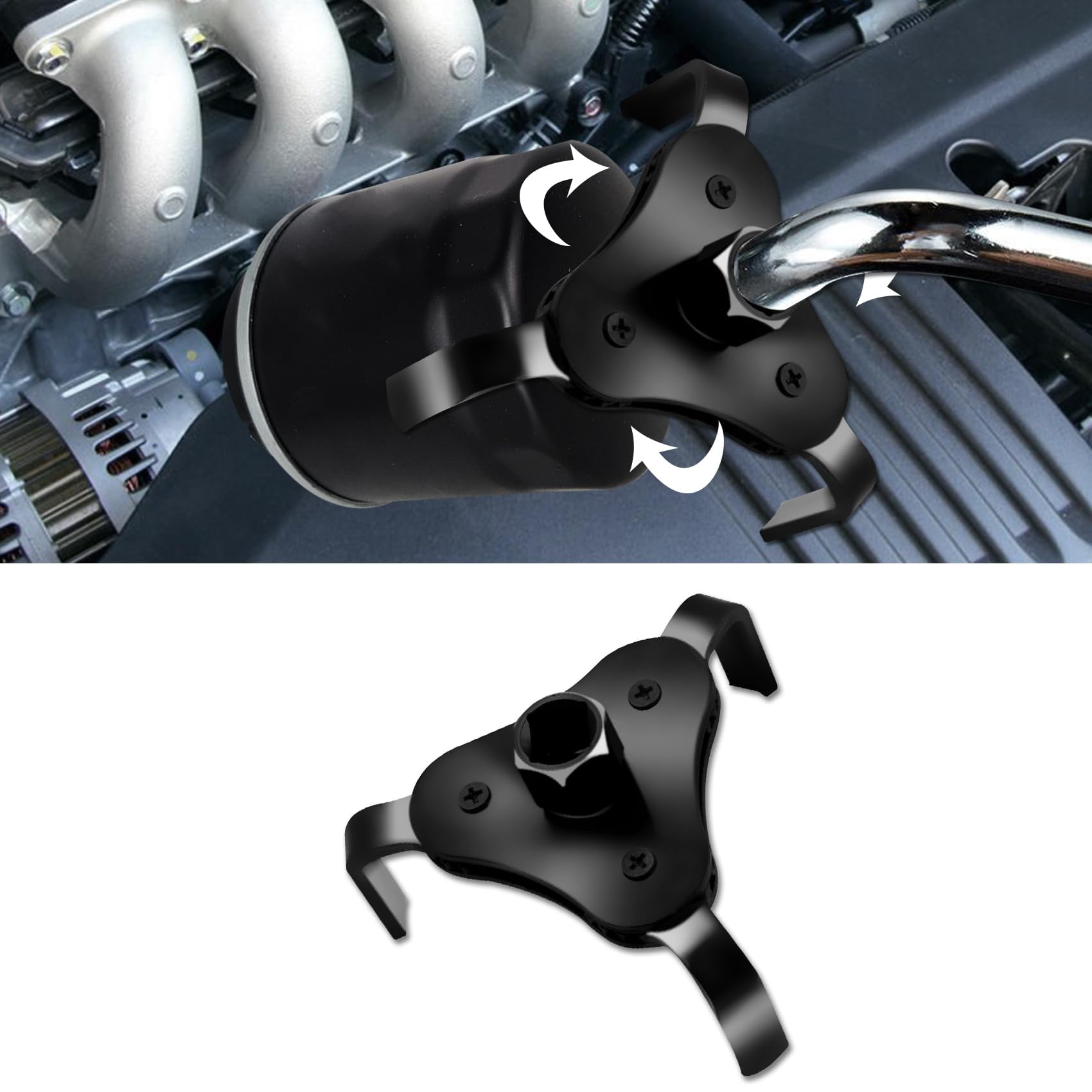 Lecctso Oil Filter Wrench, Oil Filter Removal Tool, Adjustable 3-Jaw ...