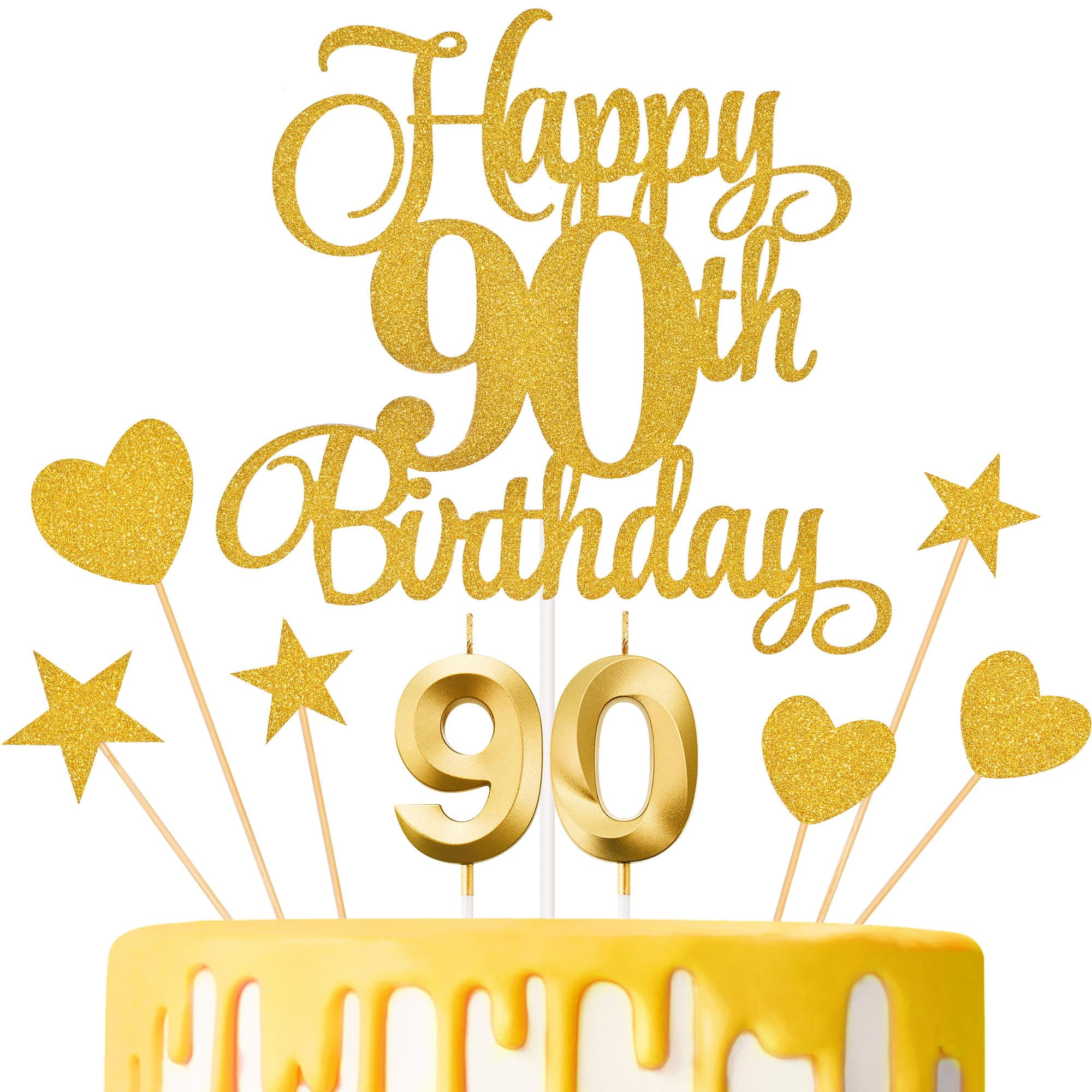 Lecferrarc 90th Birthday Cake Toppers, 90th ITL1 Birthday Candles ...