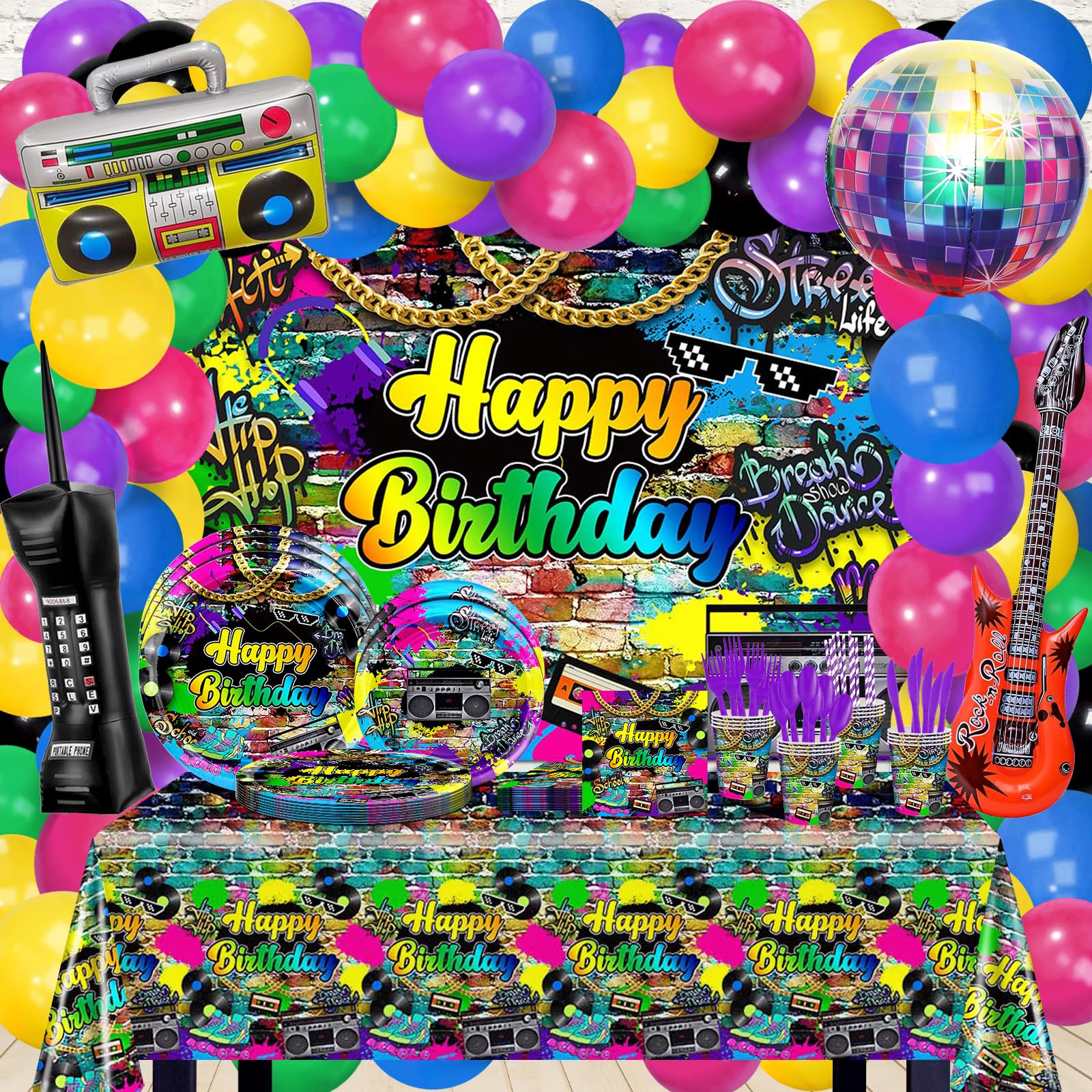 Lecheme 80s Birthday Decorations AIF4 280 PCS 80s Party Decorations for ...