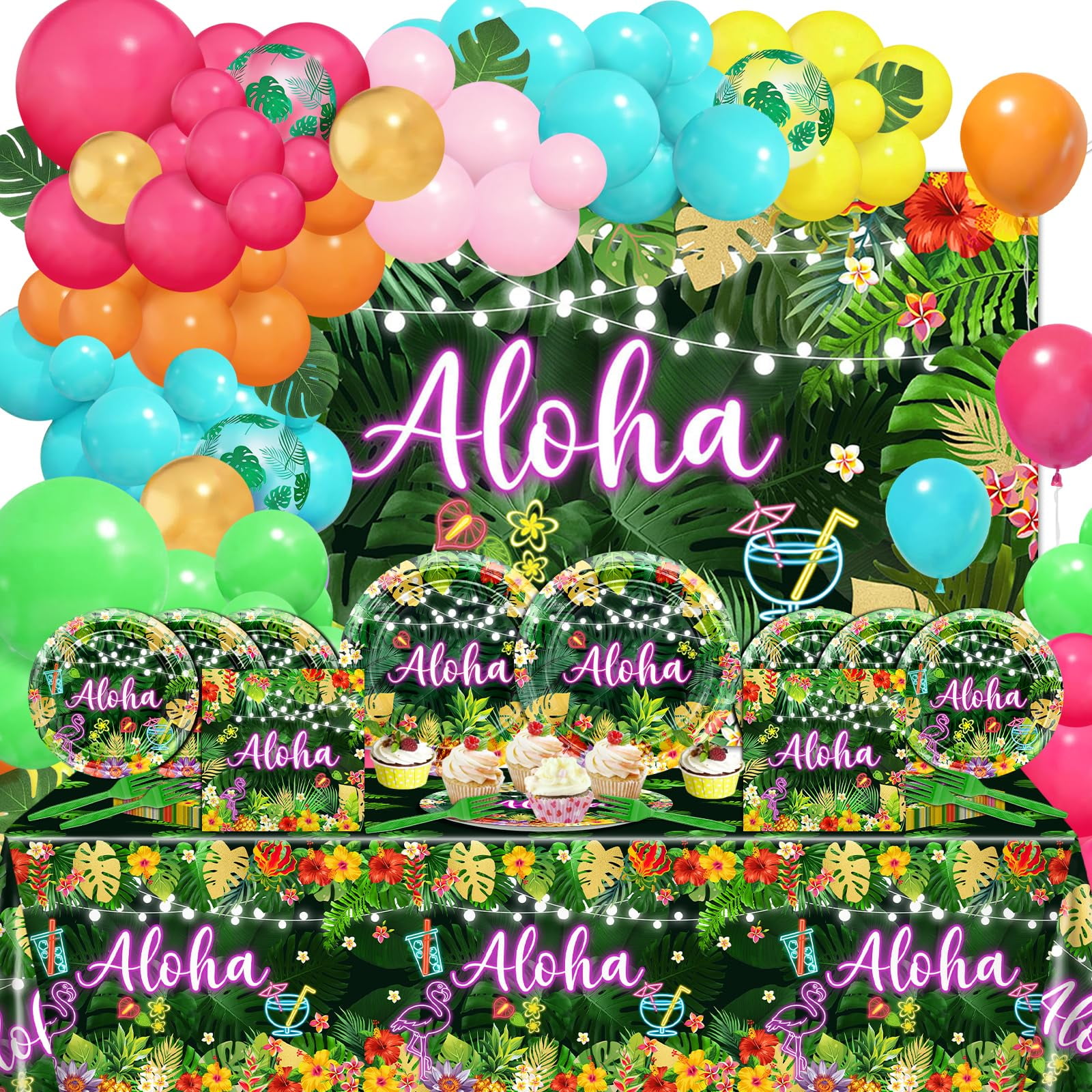 Lecheme Hawaiian Aloha CORNET Party Decorations 204 Pcs Luau Party ...