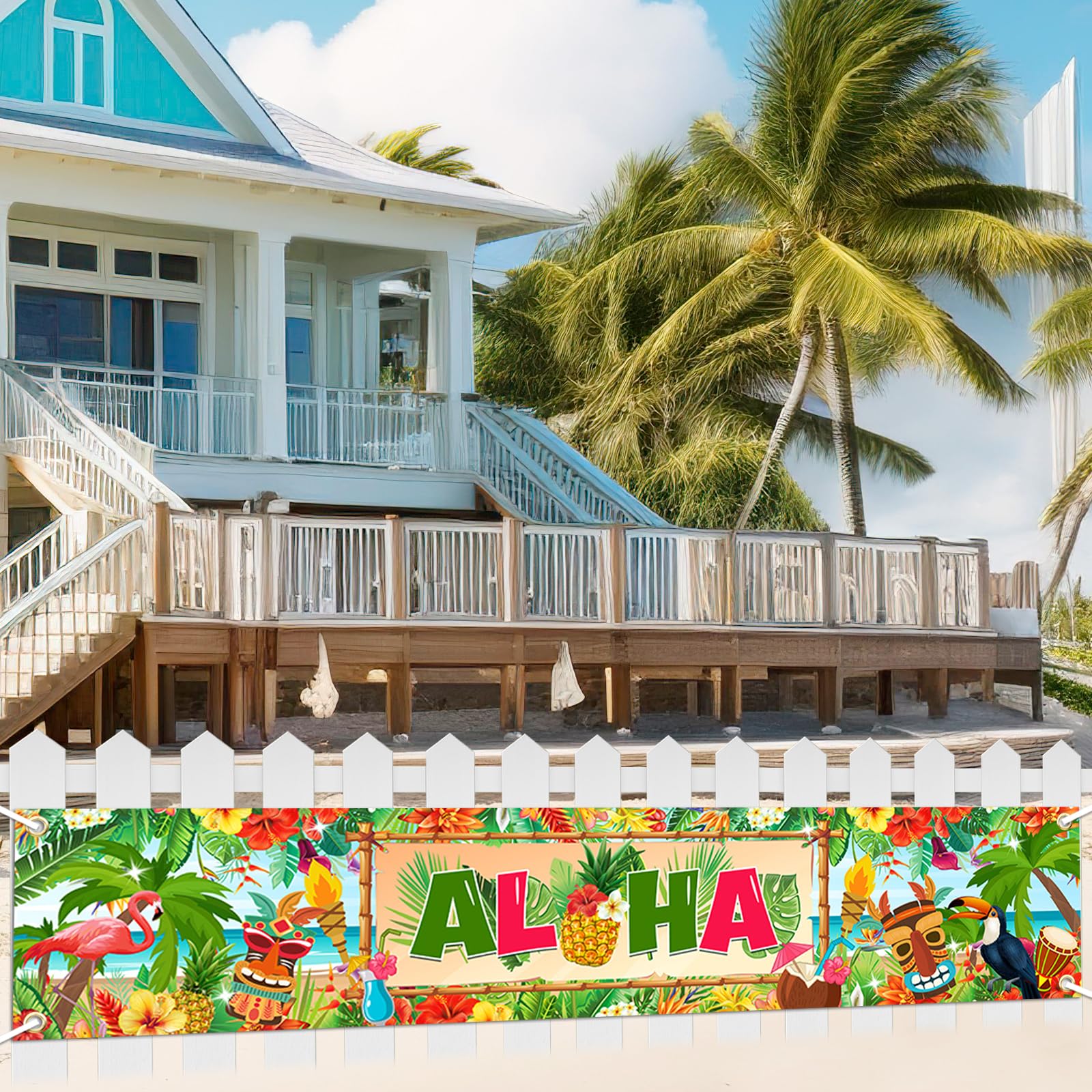Lecheme Hawaiian AlohaTRDN Banner XtraLarge Summer Tropical Yard Banner ...