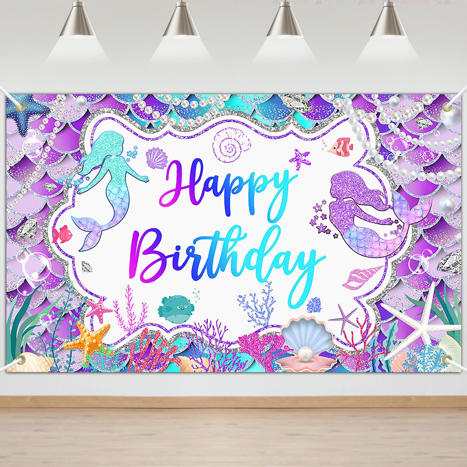 Lecheme Mermaid Birthday Backdrop Glitter Mermaid Birthday Party ...