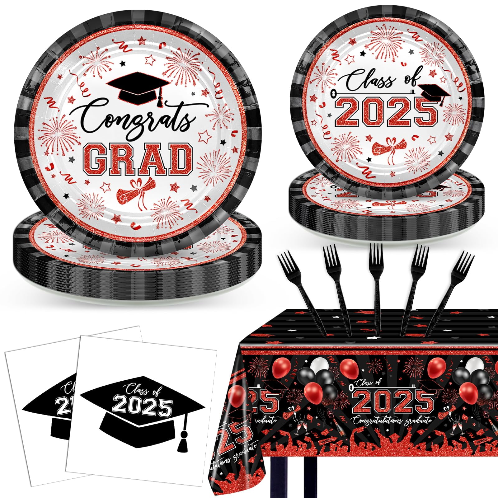 Lecheme Red Graduation Party IFF17 Decorations Black Red 2025 Congrats ...