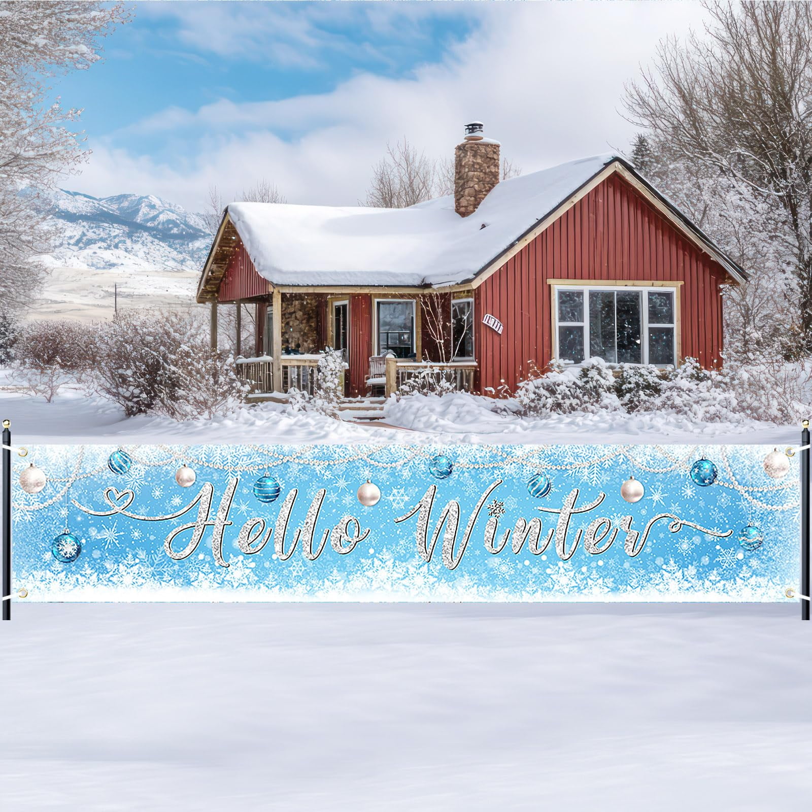 Lecheme Winter Wonderland Banner 8x2ft Hello Winter Banner Backdrop ...