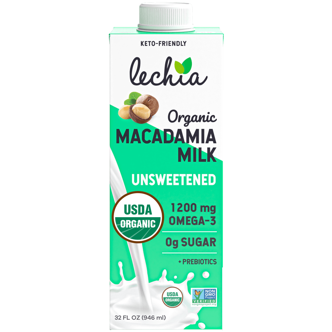 Lechia Organic Macadamia Milk Unsweetened, 1200mg Omega-3 + Prebiotics ...