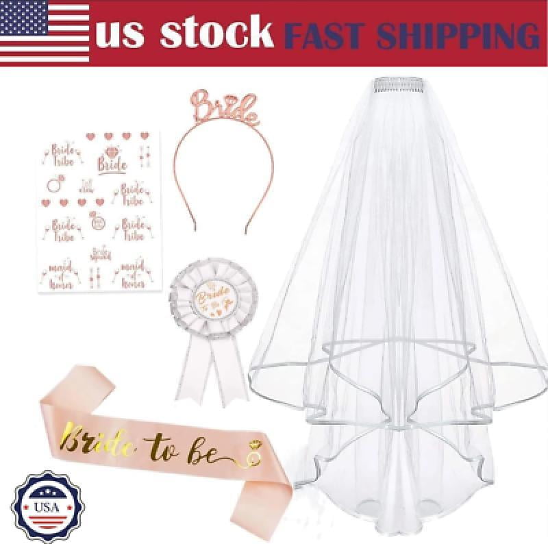 Lecone Bridal Shower Decoration 5 Pieces Bride to be Sash and Veil Bride - Walmart.com