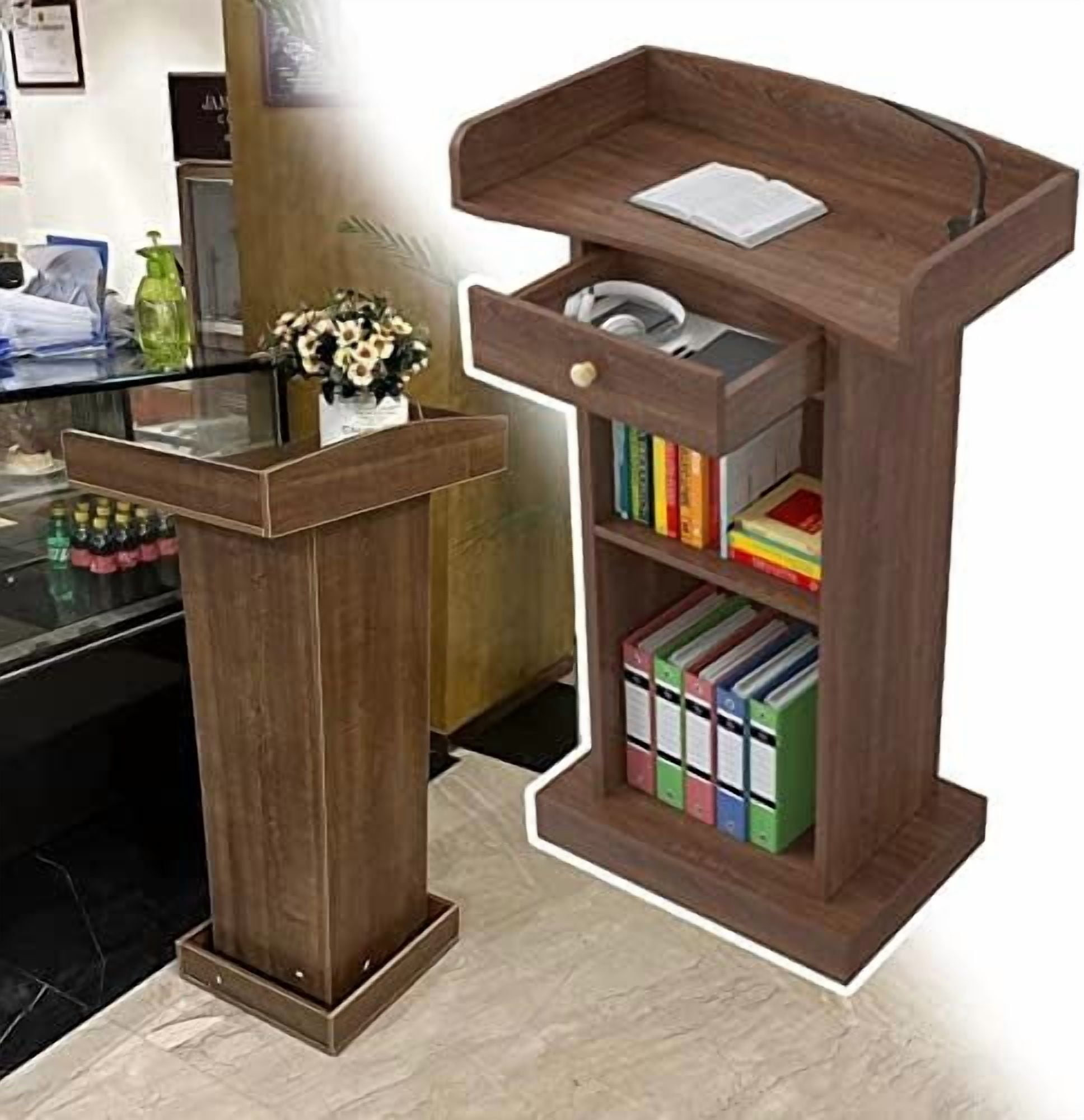 Lectern Podium Stand,Wood Floor Standing Pulpit Podium, Compact Church ...