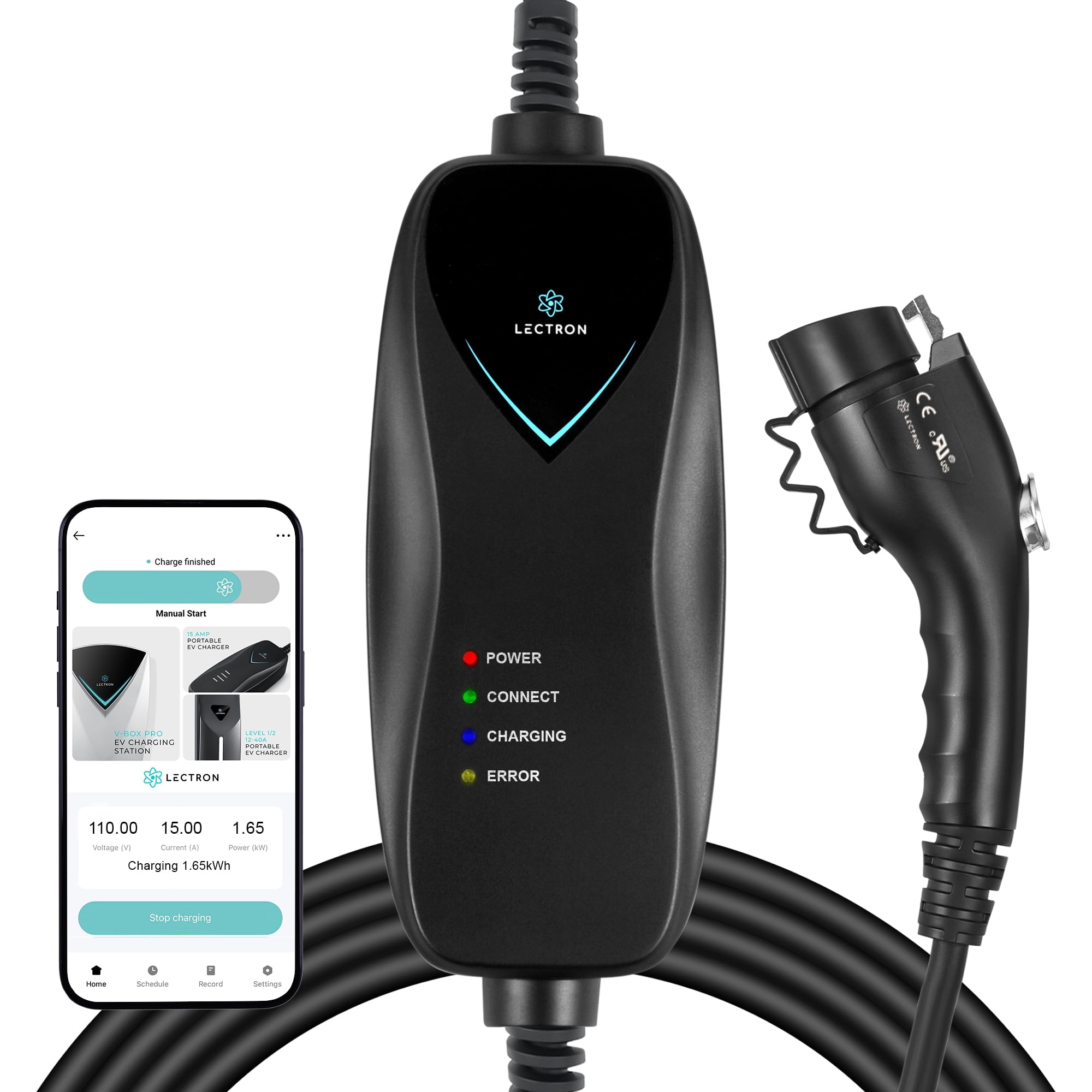 Lectron Level 1 J1772 Charger (WiFi Version) - 120V, 15 Amp, NEMA 5-15 ...