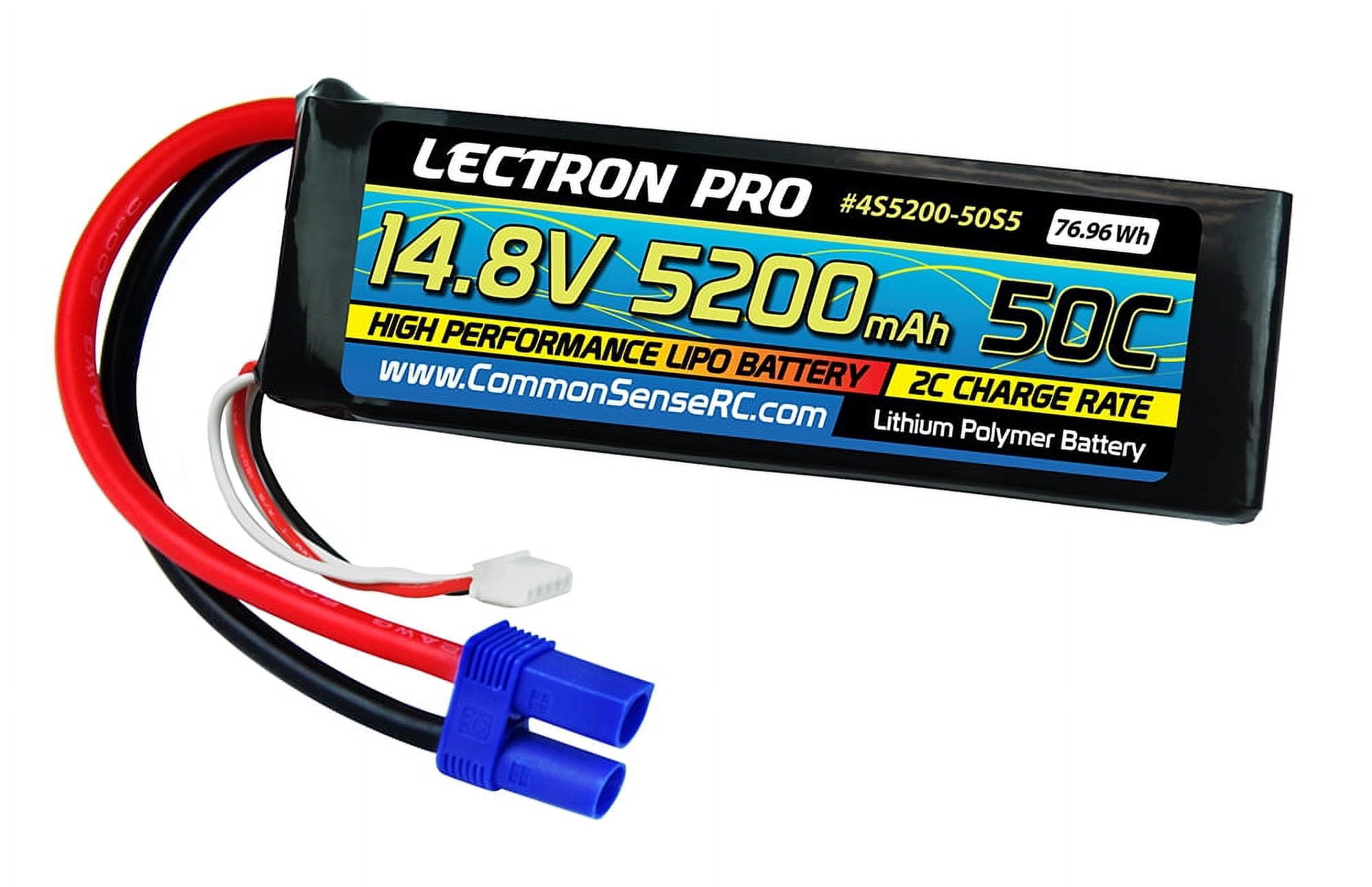Lectron Pro 14.8V 5200mAh 50C Lipo Battery Soft Pack with EC5 Connector ...