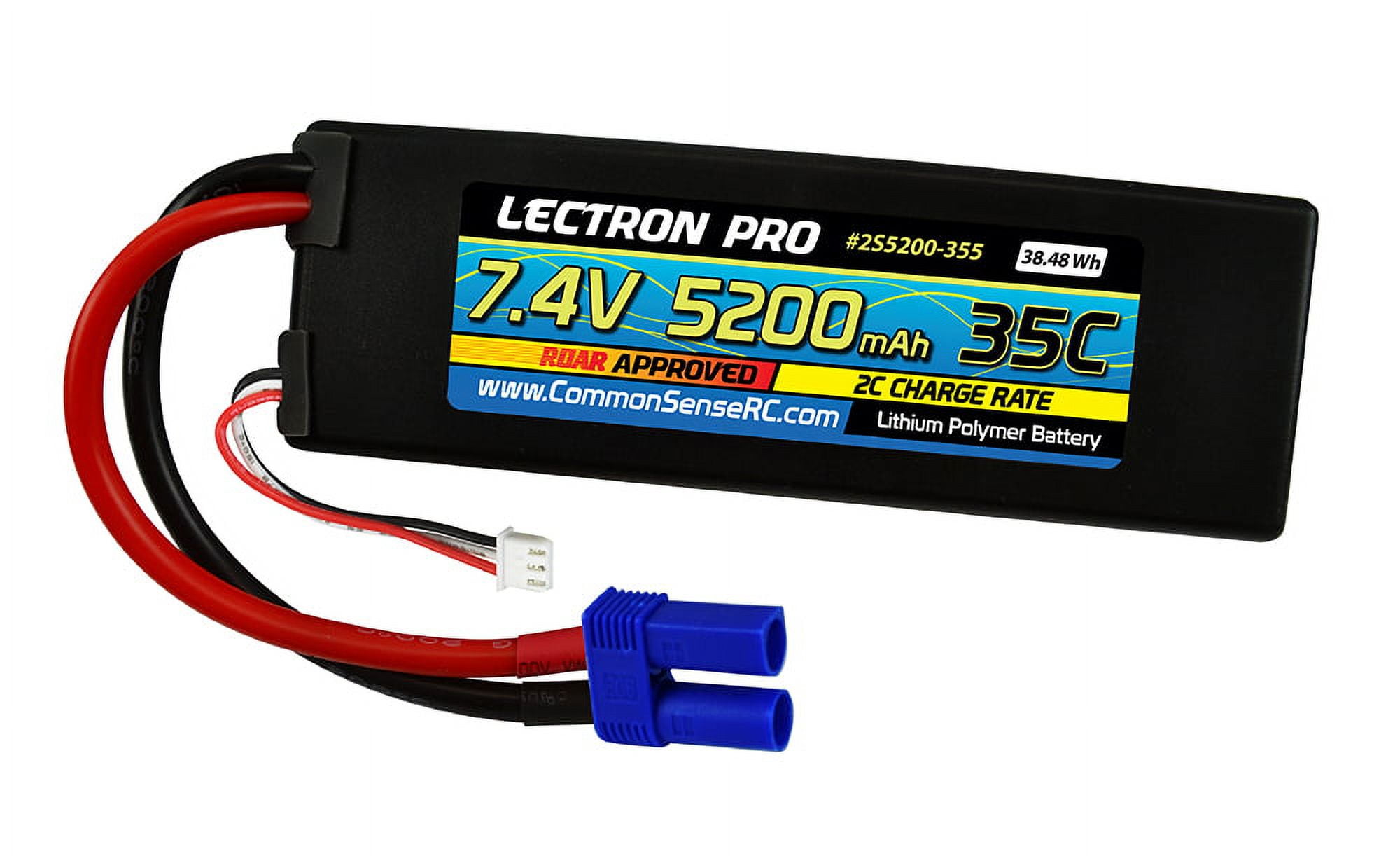 Lectron Pro 7.4V 5200mAh 35C Lipo Battery with EC5 Connector for 1/10th ...