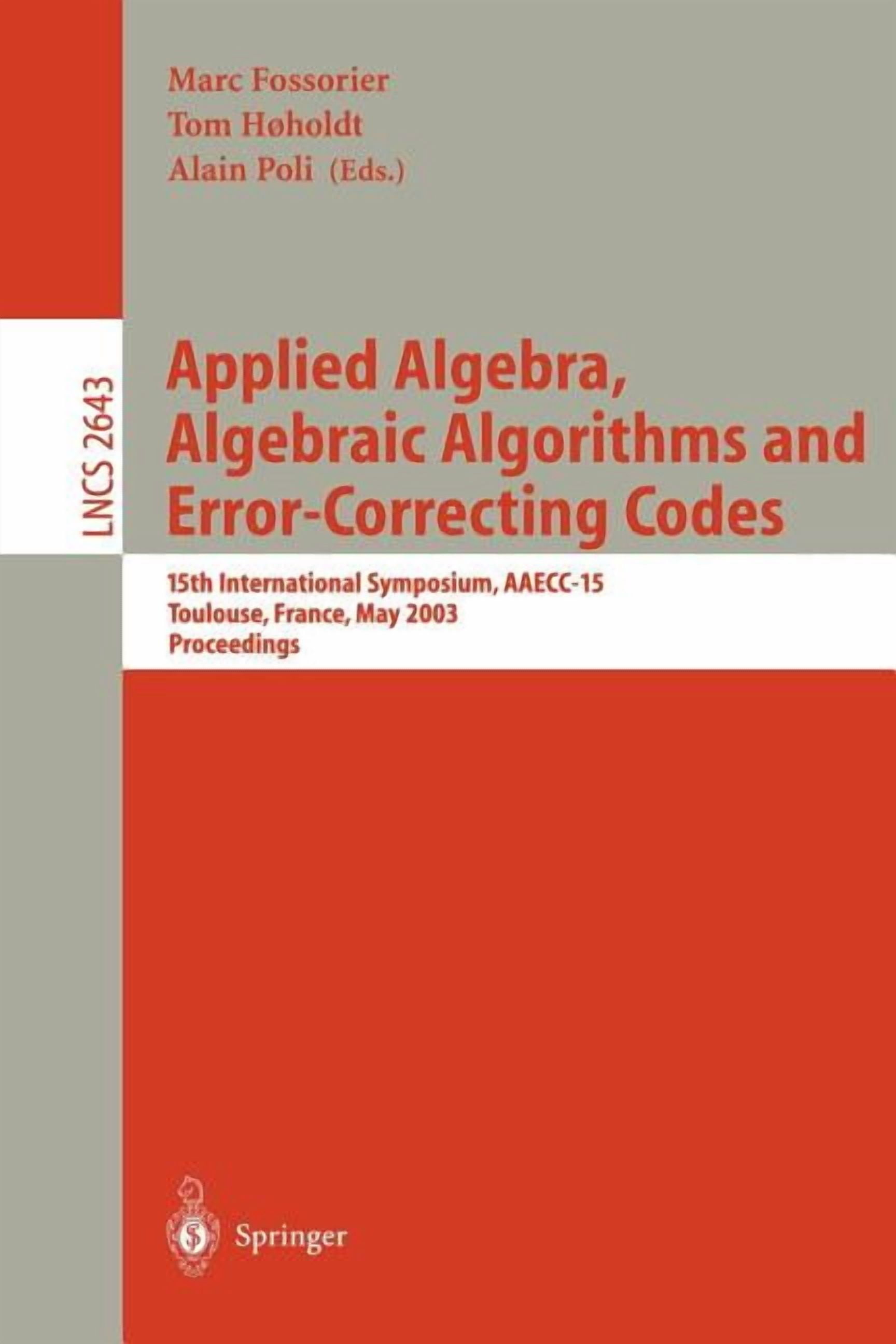 Lecture Notes in Computer Science Applied Algebra, Algebraic Algorithms ...