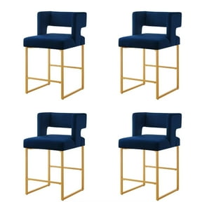 Set of 2 Beige Modern Velvet Bar Stools with Barrel Backrest ...
