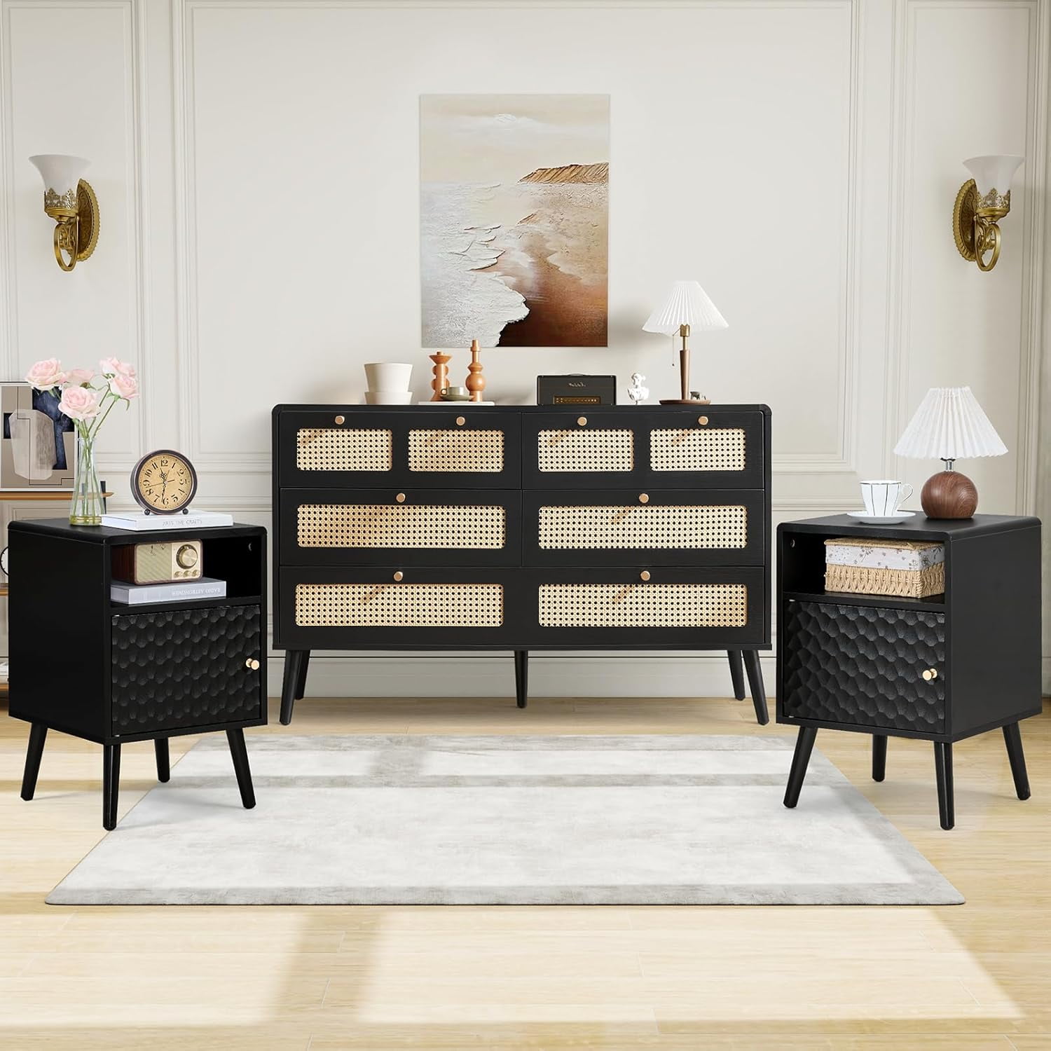 Lecut 3Pcs Dresser and Nightstand Sets, 6 Drawer Dresser with Metal ...