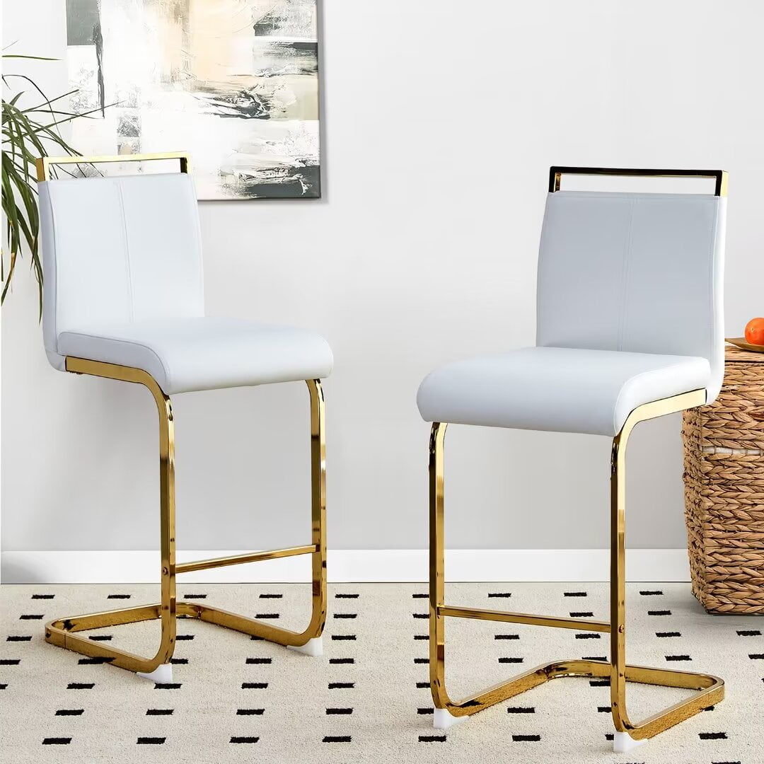 Lecut Adjustable Feet High Backrest Bar Stools, White (Set of 2 ...