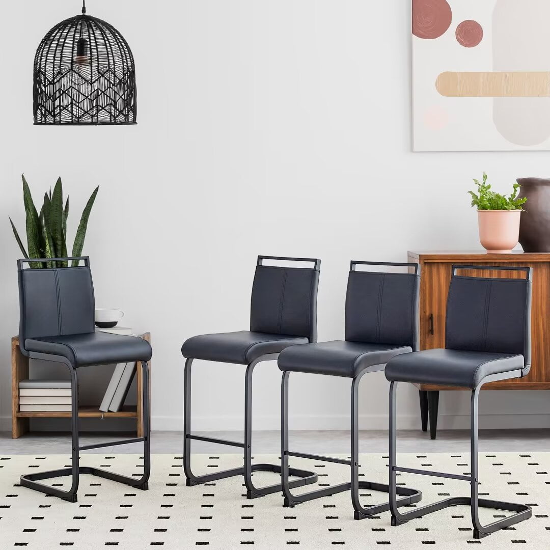 Lecut Counter Height Bar Stools Set of 4, Modern Leather Upholstered ...