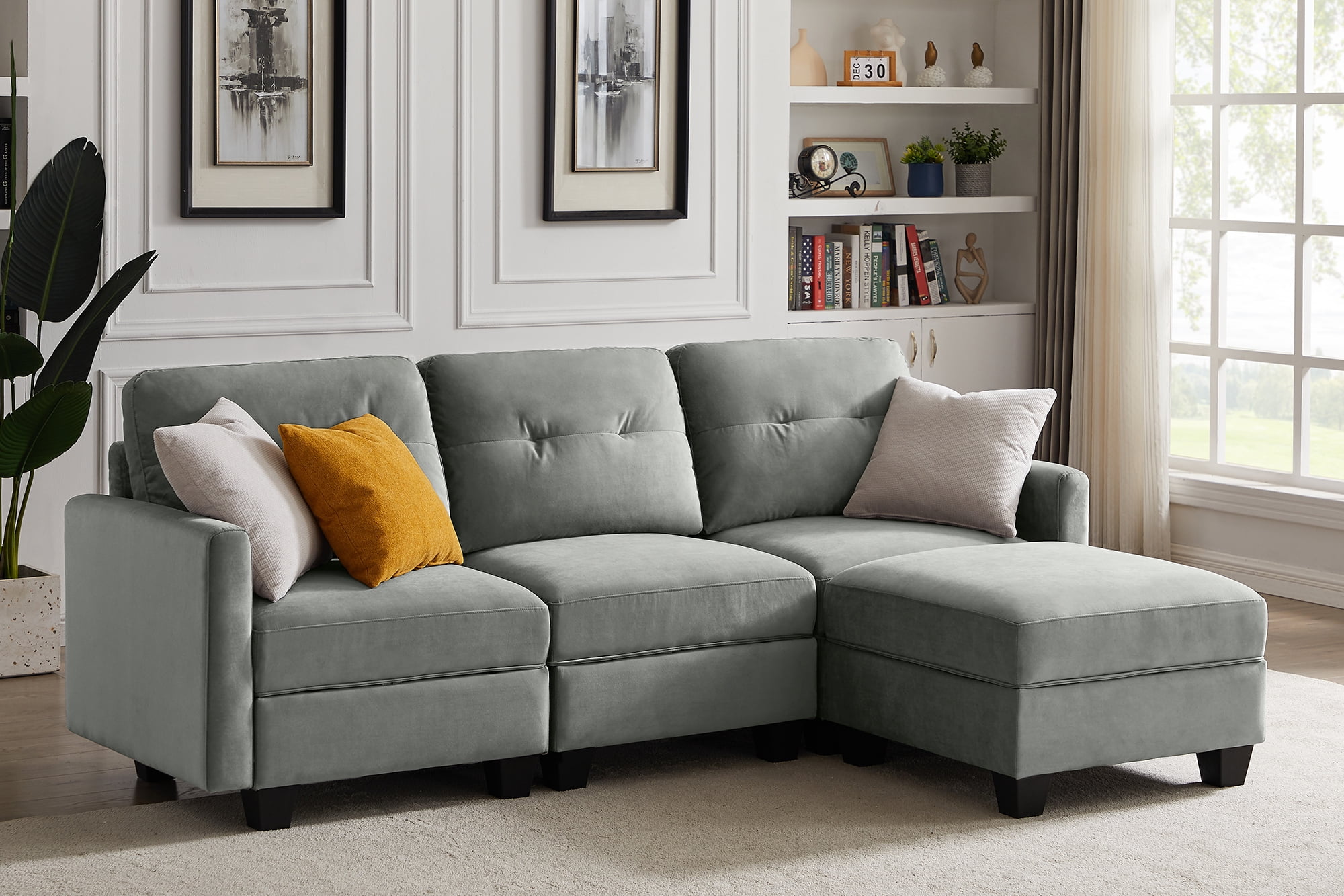 Lecut L Shaped Sofa Couch Velvet Modular Sectional Couch with Storage ...