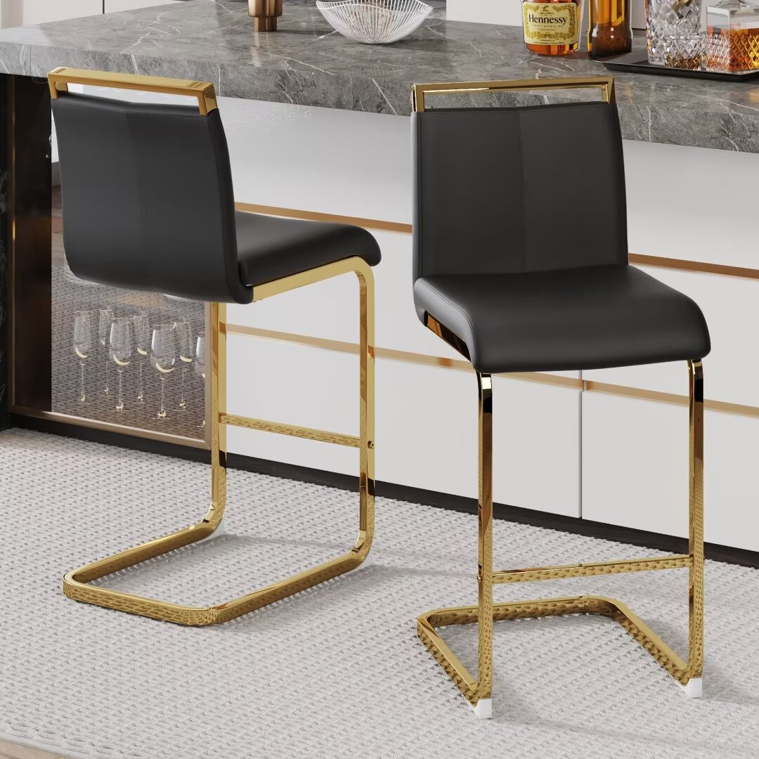 Meridian Furniture 27.5"H Metal Counter Stool in Transparent/Gold (Set ...