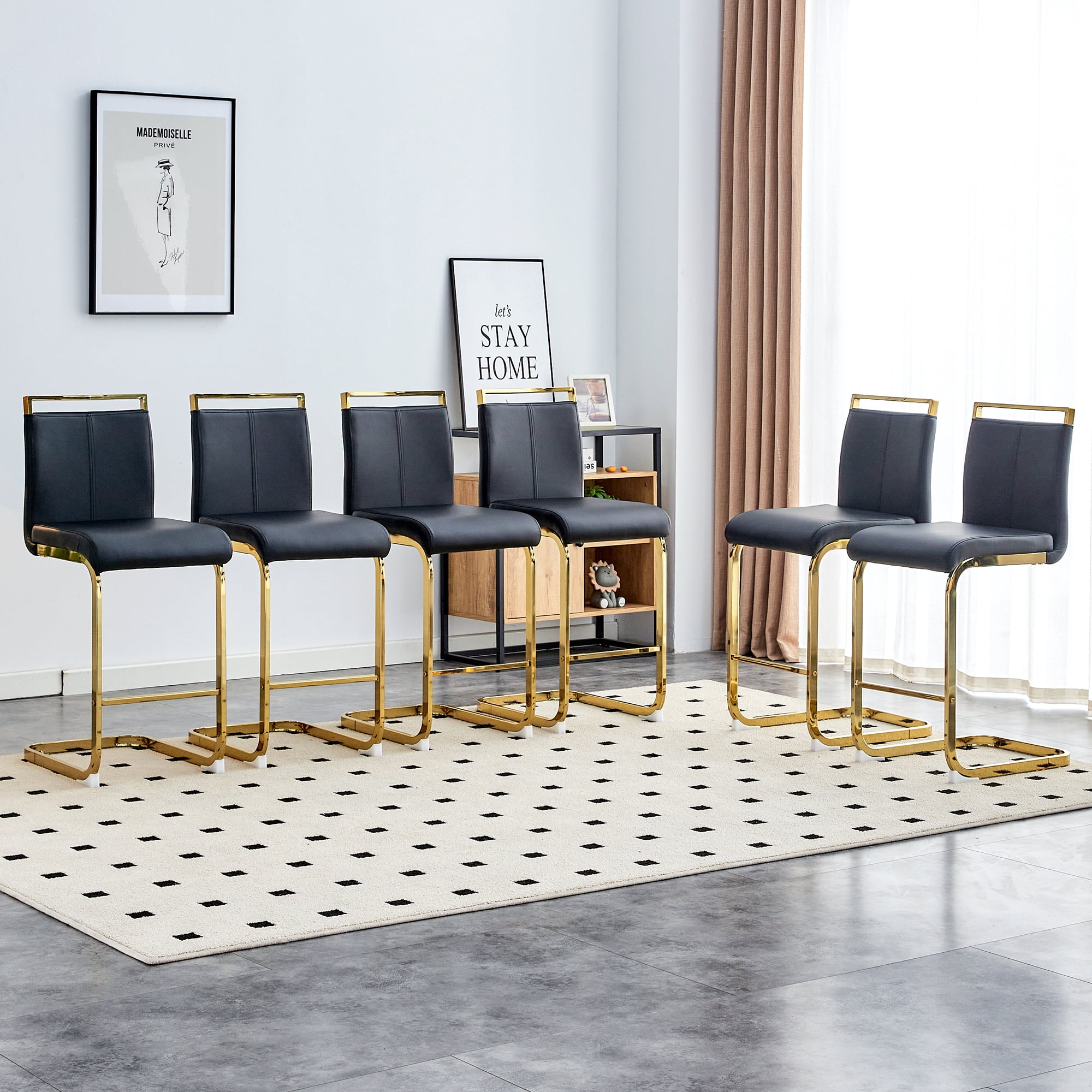 Lecut Modern Counter Height Bar Stools Set of 6, Leather Upholstered ...