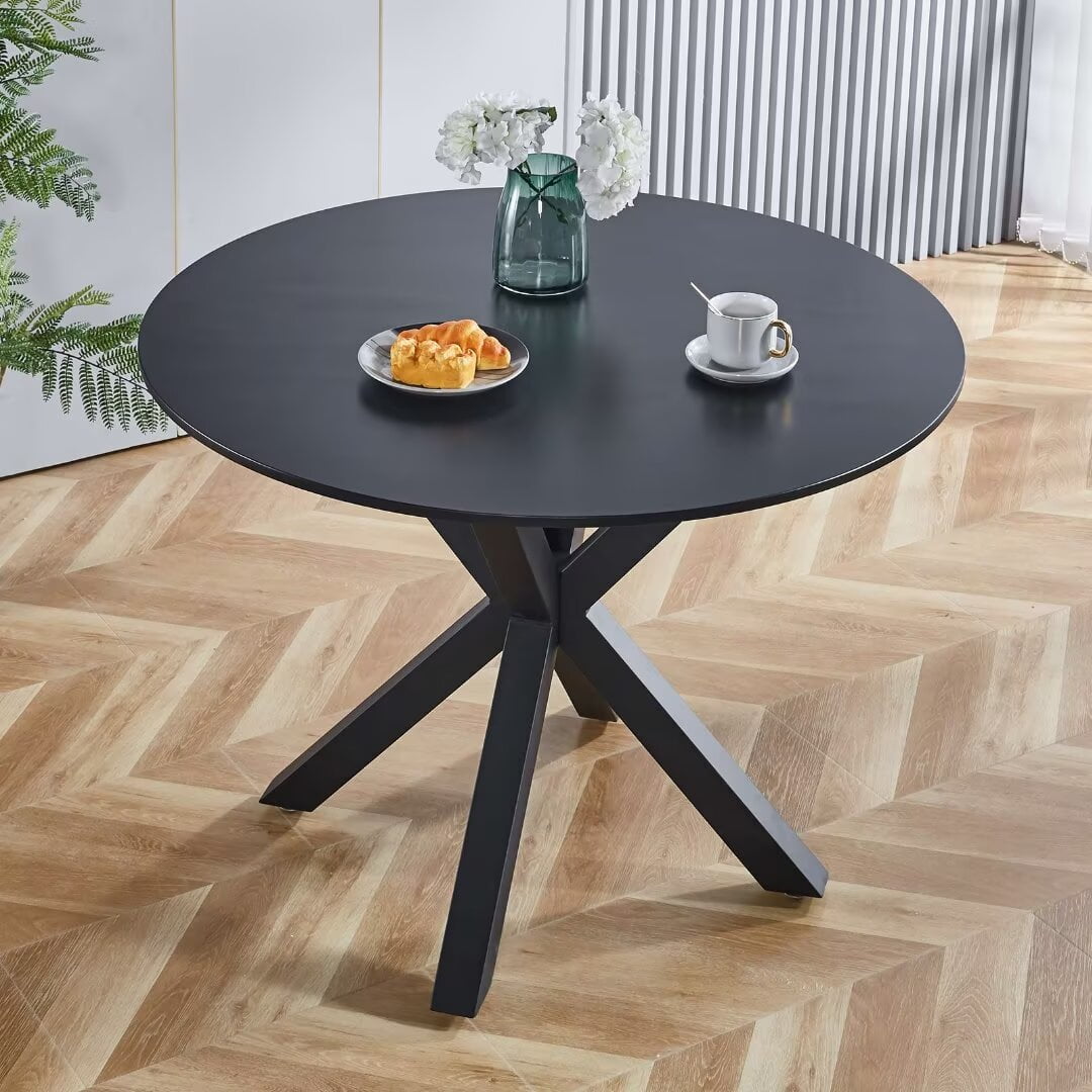 Lecut Round Dining Table for 4, Mid Century Modern 42" Black Round ...