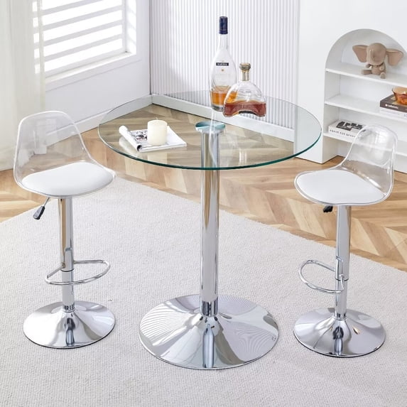 Lecut 3 Pieces Bar Table Set, Bar Table and Chairs Set for 2, 2 PU ...