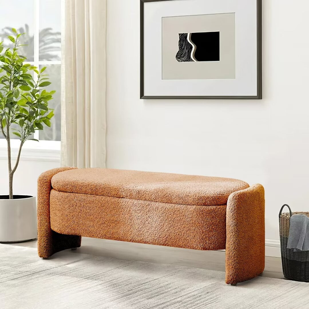 Lecut Storage Bench for Bedroom Sherpa Upholstery Oval Ottoman Bench ...