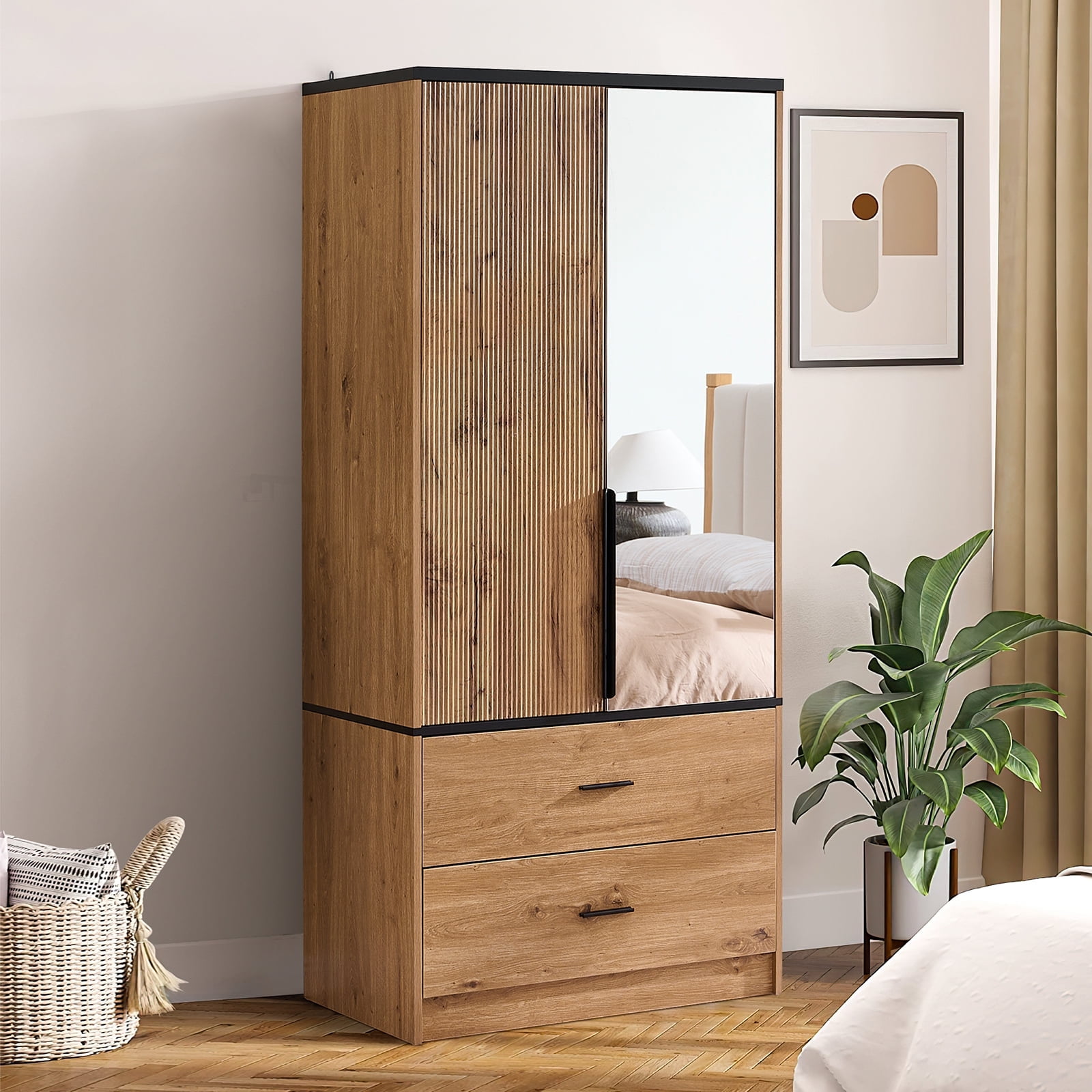 Lecut Wardrobe Closet with 2 Drawers, 70.8" Wooden Armoire Wardrobe ...