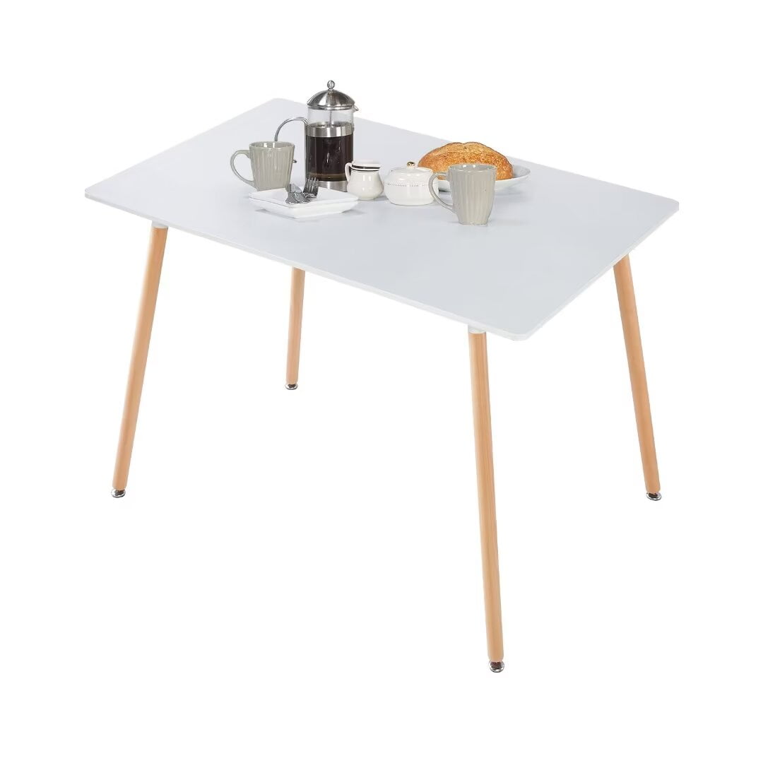Lecut White Dining Table Wood Rectangle Kitchen Table with Adjustable ...