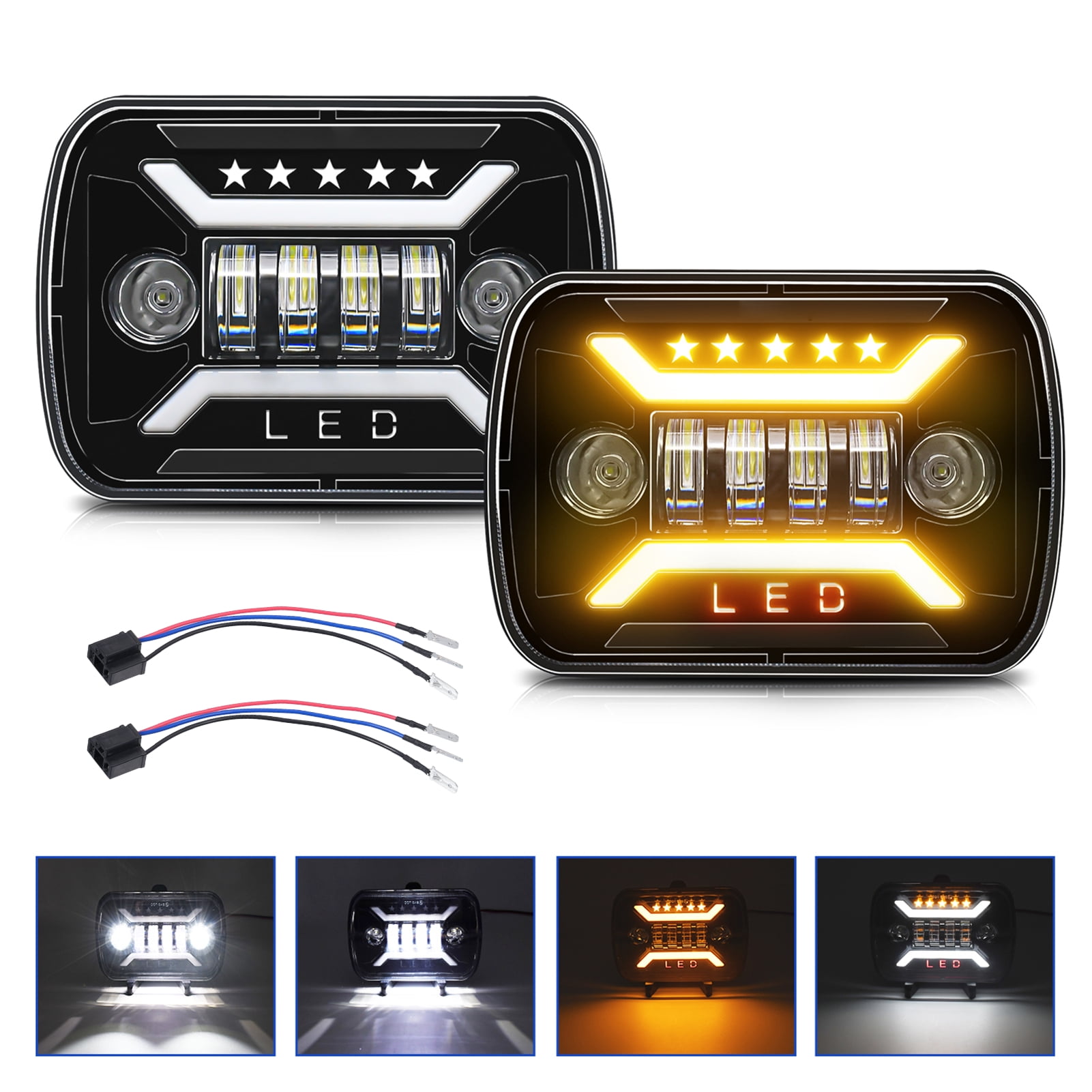 Led 2Pcs 5x7'' 7x6'' LED Headlights, H6054 Rectangular Lights With High ...