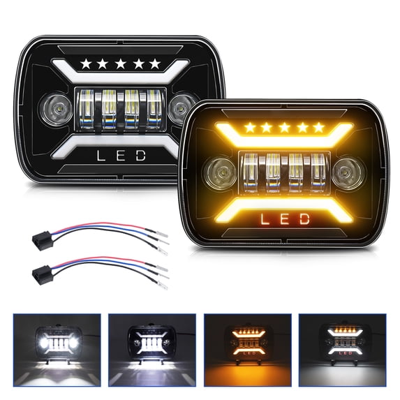 Led 2Pcs 5x7'' 7x6'' LED Headlights, H6054 Rectangular Lights With High ...