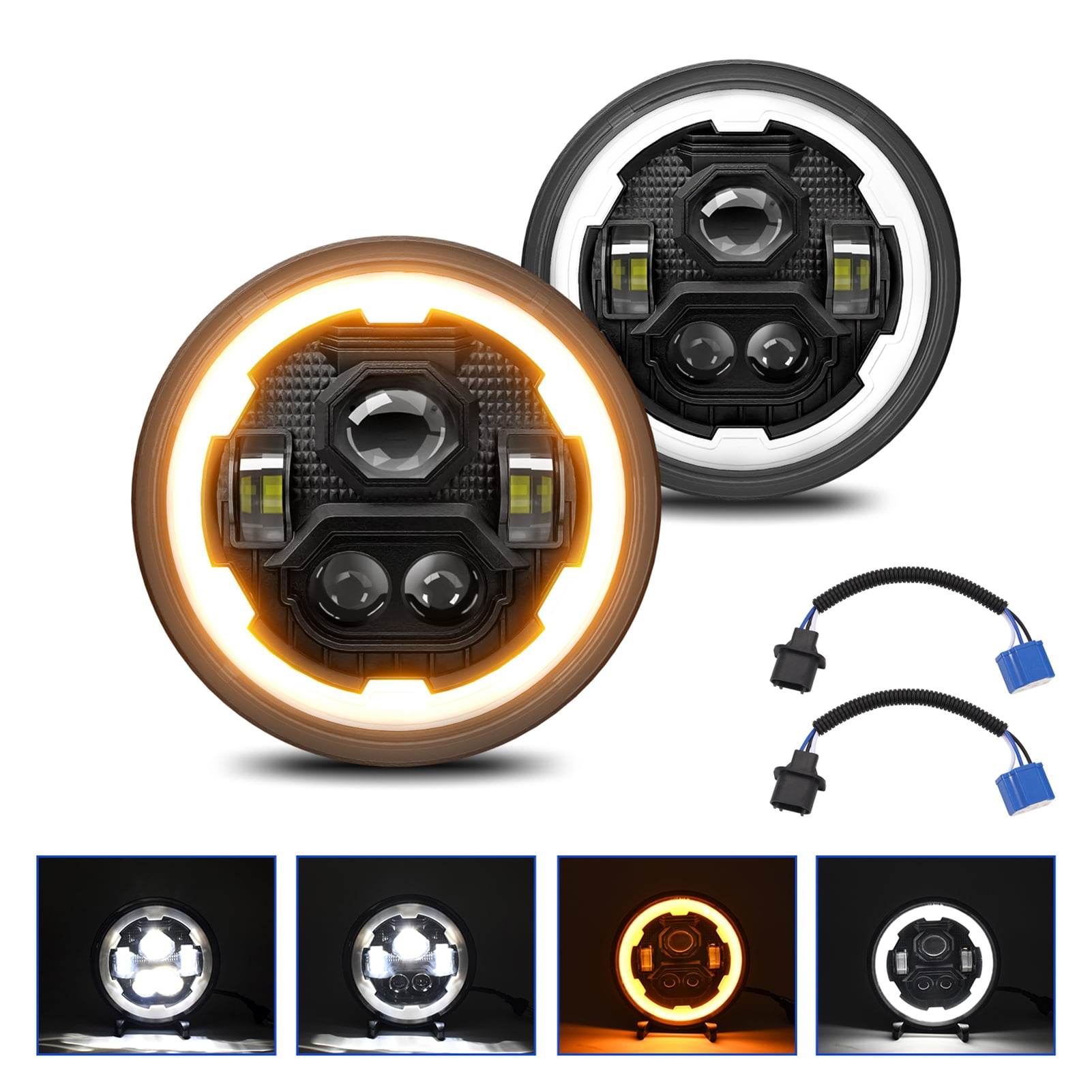 Led 7 Inch Car LED Headlights 7" Round Headlights With White High Low ...