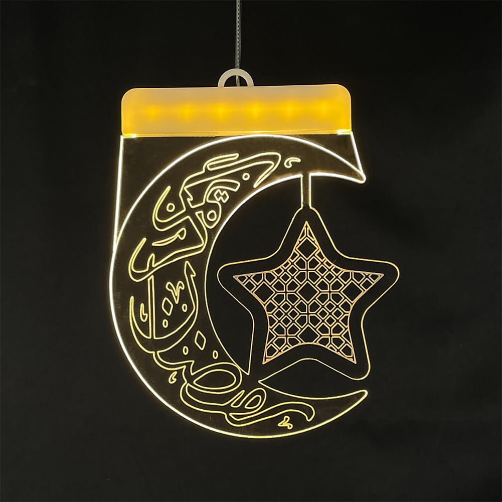Led Acrylic 3d Moon Star Light Hanging Ornament Home Decorations Muslim ...