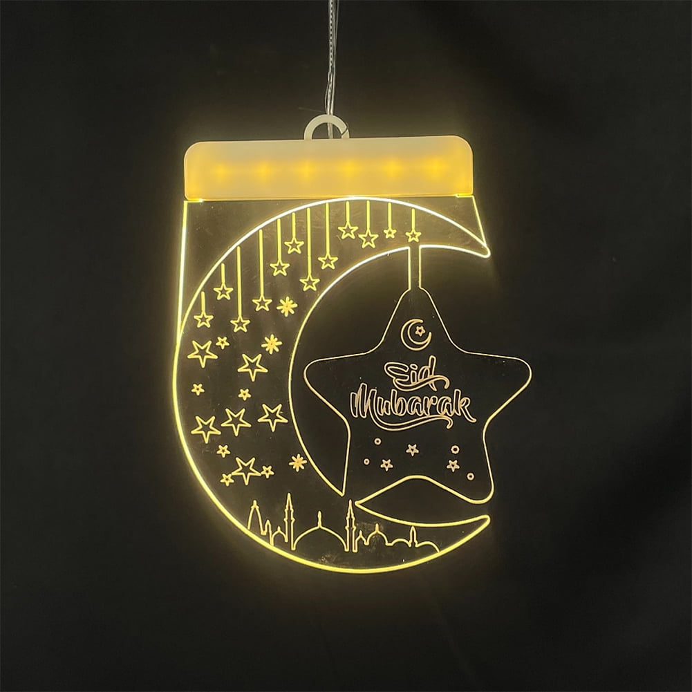 Led Acrylic 3d Moon Star Light Hanging Ornament Home Decorations Muslim ...