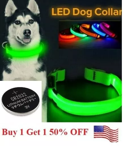 Led Adjustable Dog Collar Blinking Flashing Light Up Glow Pets Safety ...