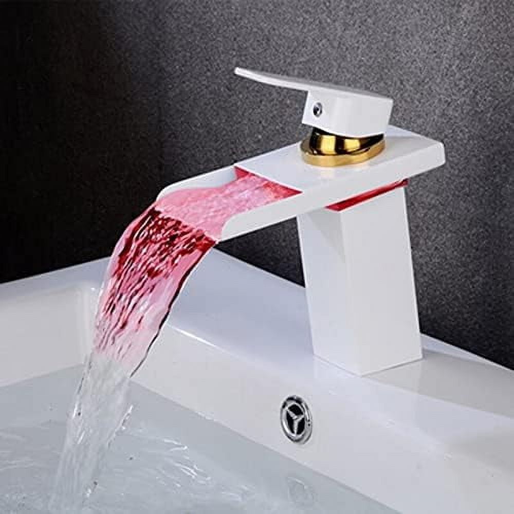 Led Basin Faucets White Brass Waterfall Bathroom Sink Faucet Single ...