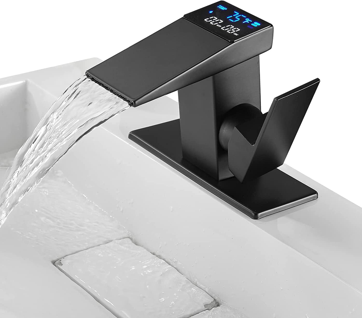 Led Bathroom Sink Faucet 1 Hole 1 Handle Faucet Waterfall Temperature ...