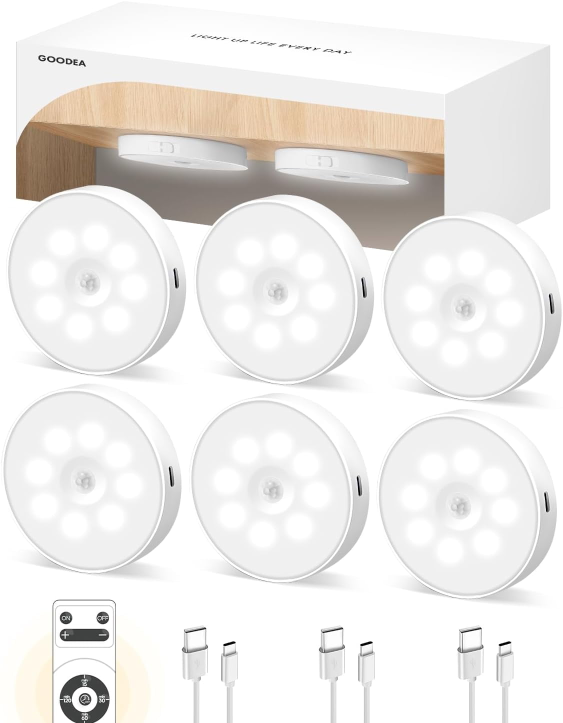 Led Under Cabinet Lighting, Motion Sensor Light Indoor, 1000mAh Puck ...
