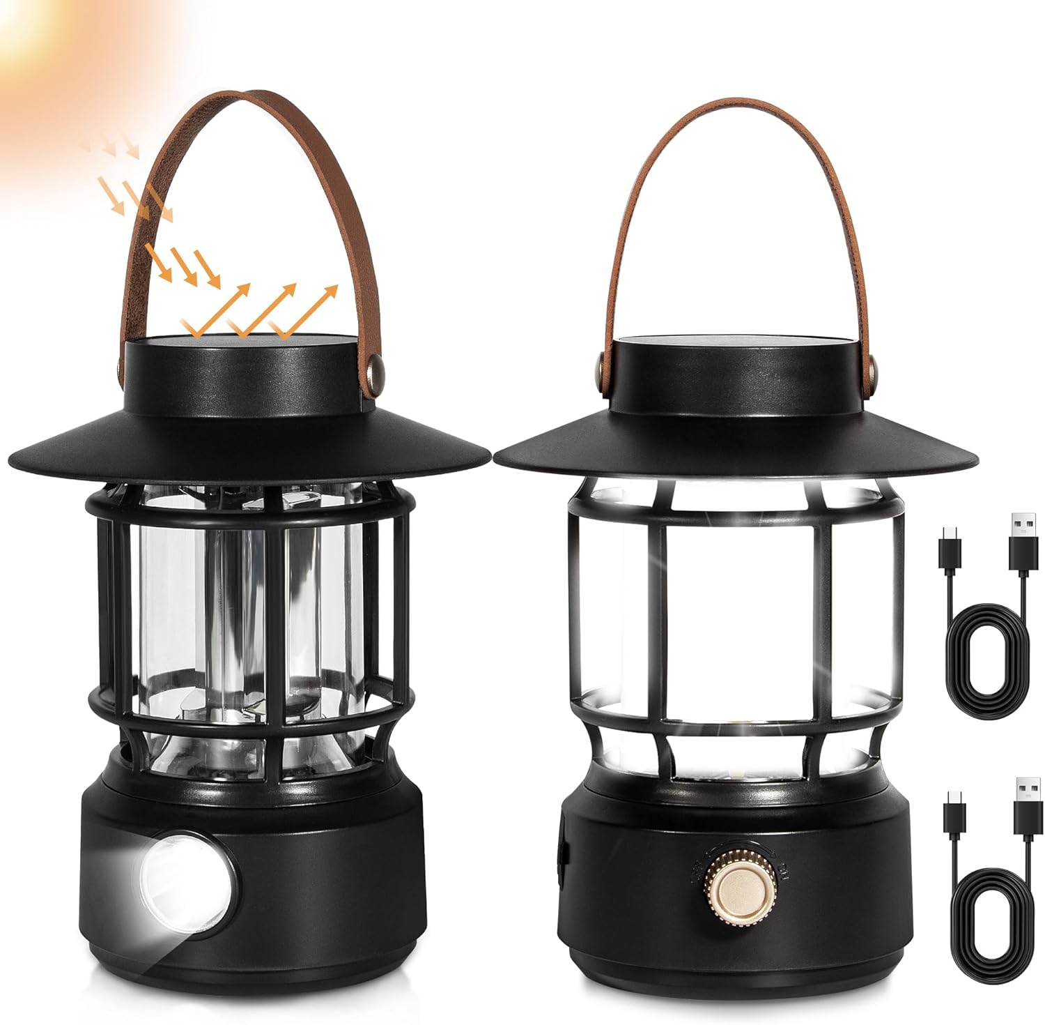 Led Camping Lantern 2 Pack, 1000LM, Solar Lantern Rechargeable Camping ...