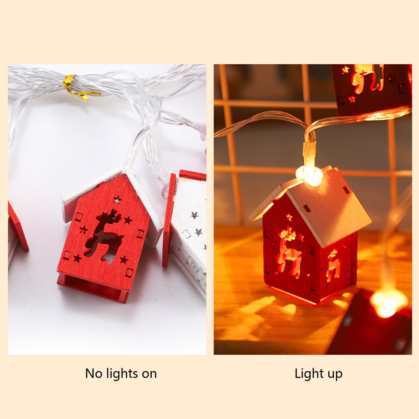 Led Christmas Lights Christmas String Lights 6.6 Ft Wooden House String ...