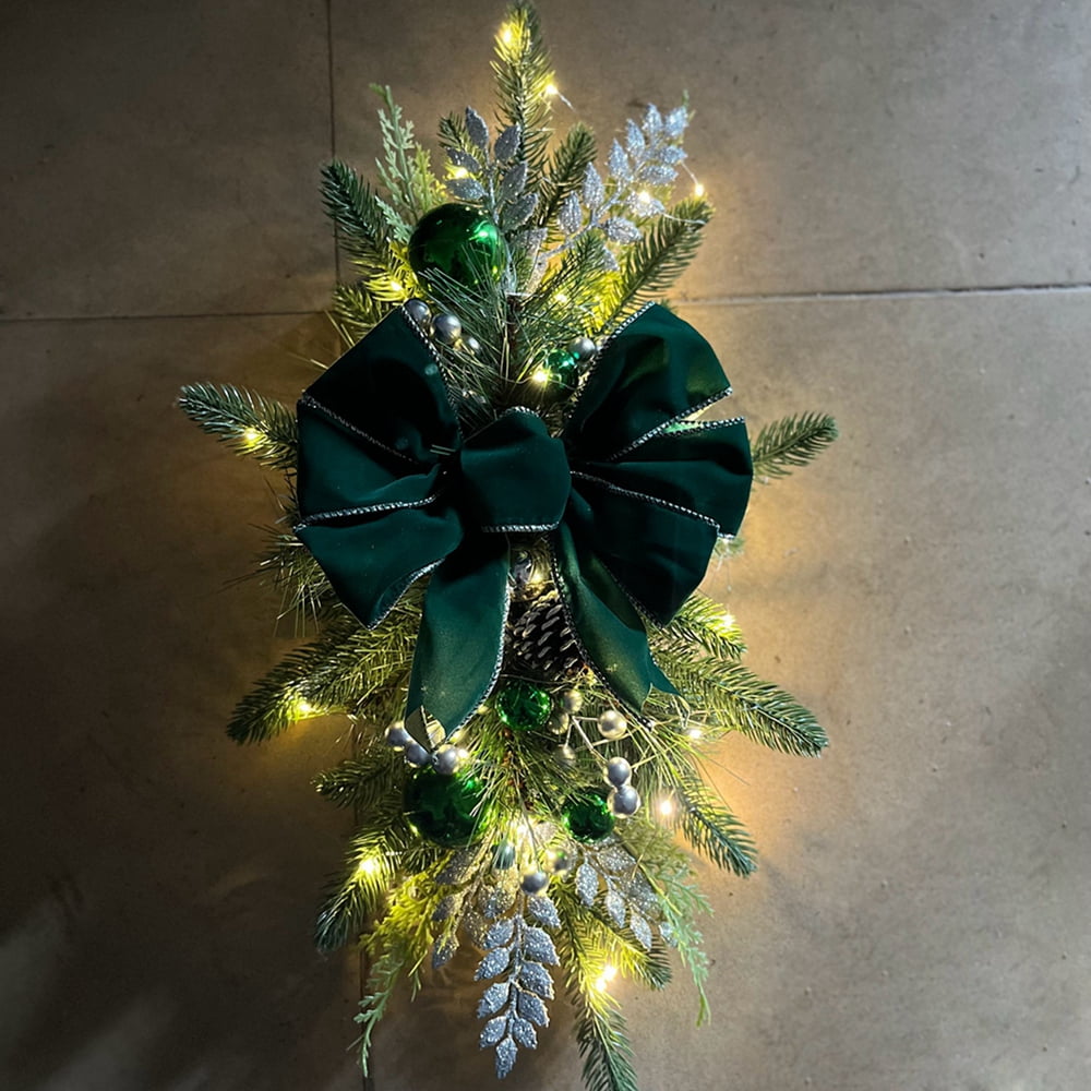 Led Christmas Swags for Staircase Large Bow and Artificial Plant ...